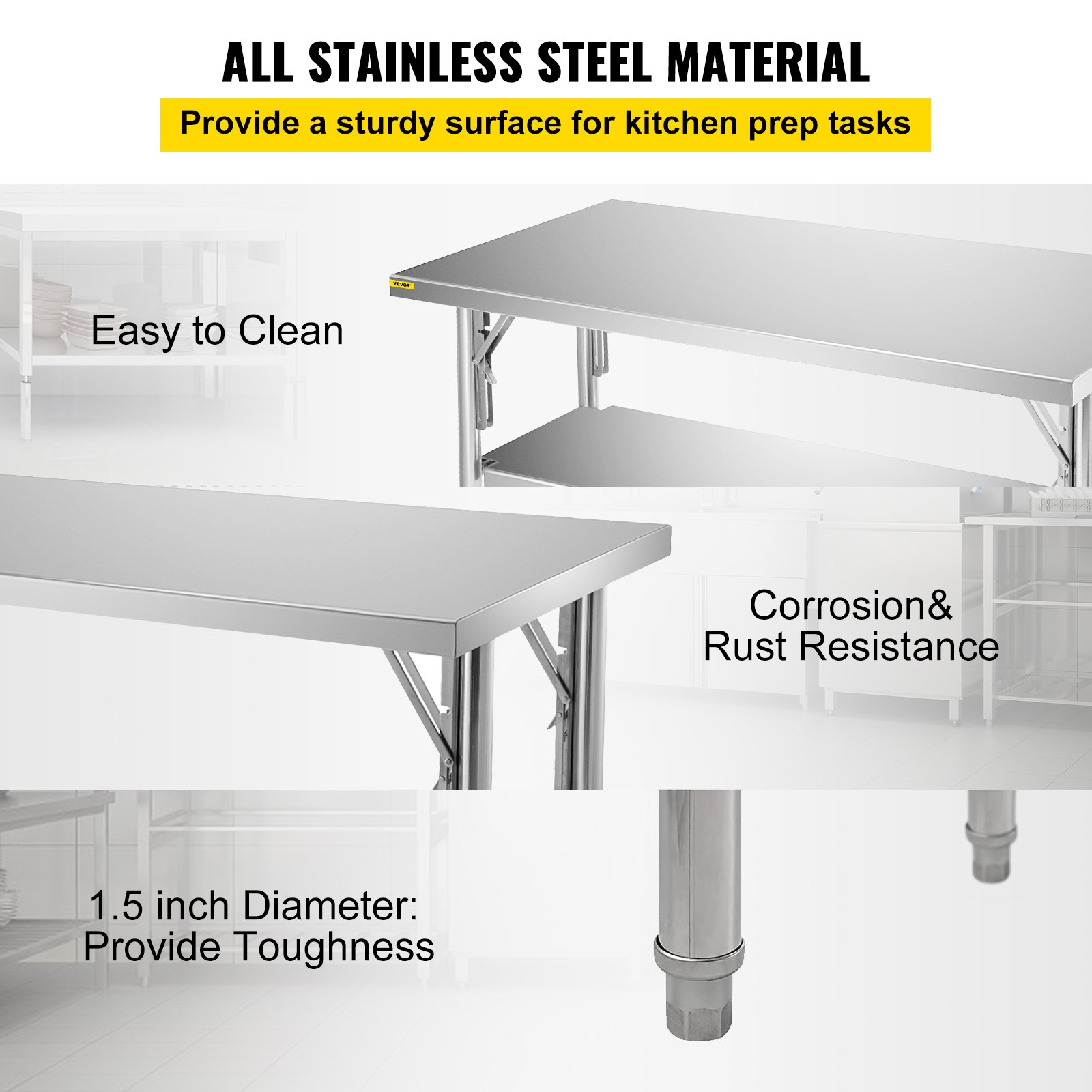 VEVOR Commercial Worktable Workstation 48x30 Inch Folding Commercial ...