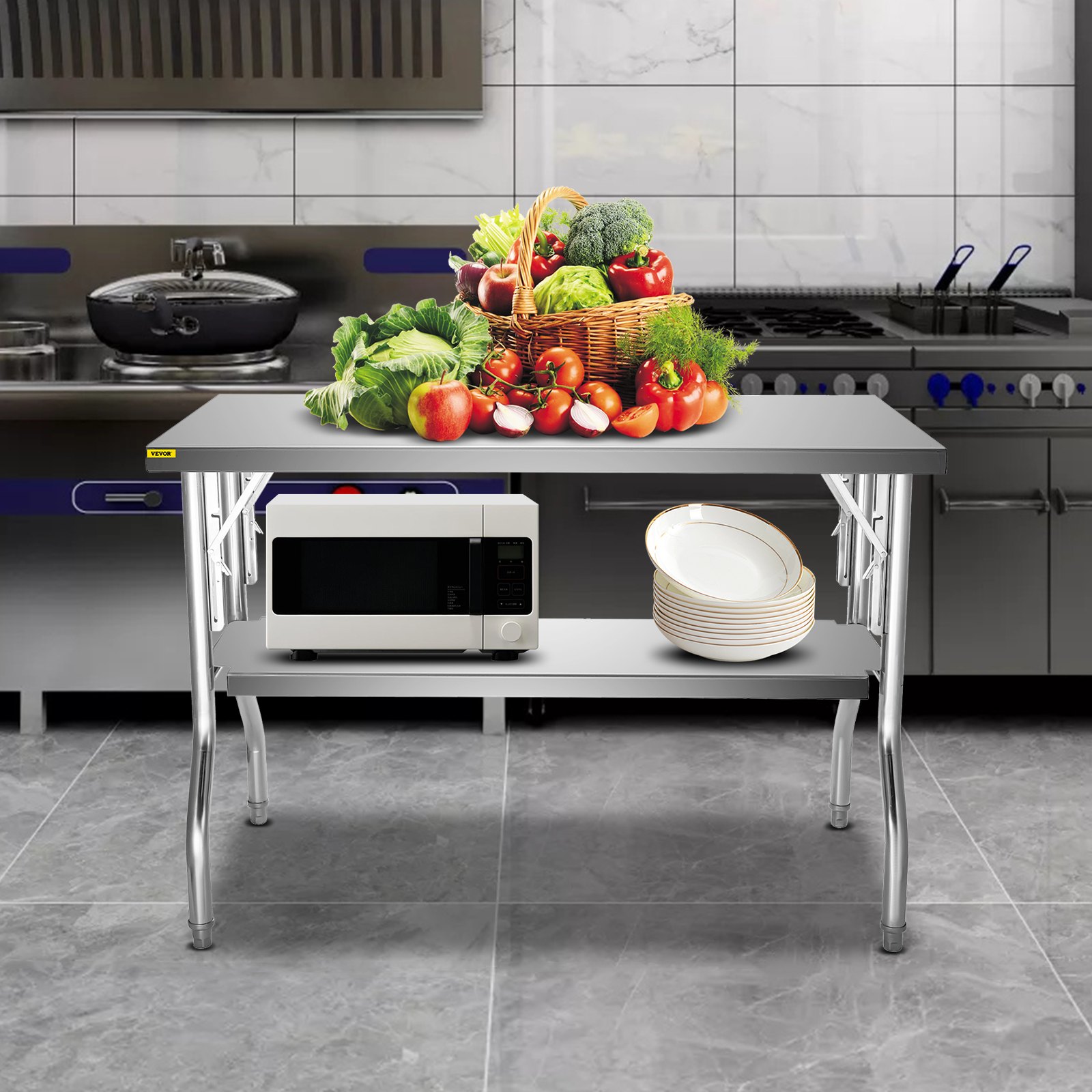 VEVOR Commercial Worktable Workstation 48x30 Inch Folding Commercial ...