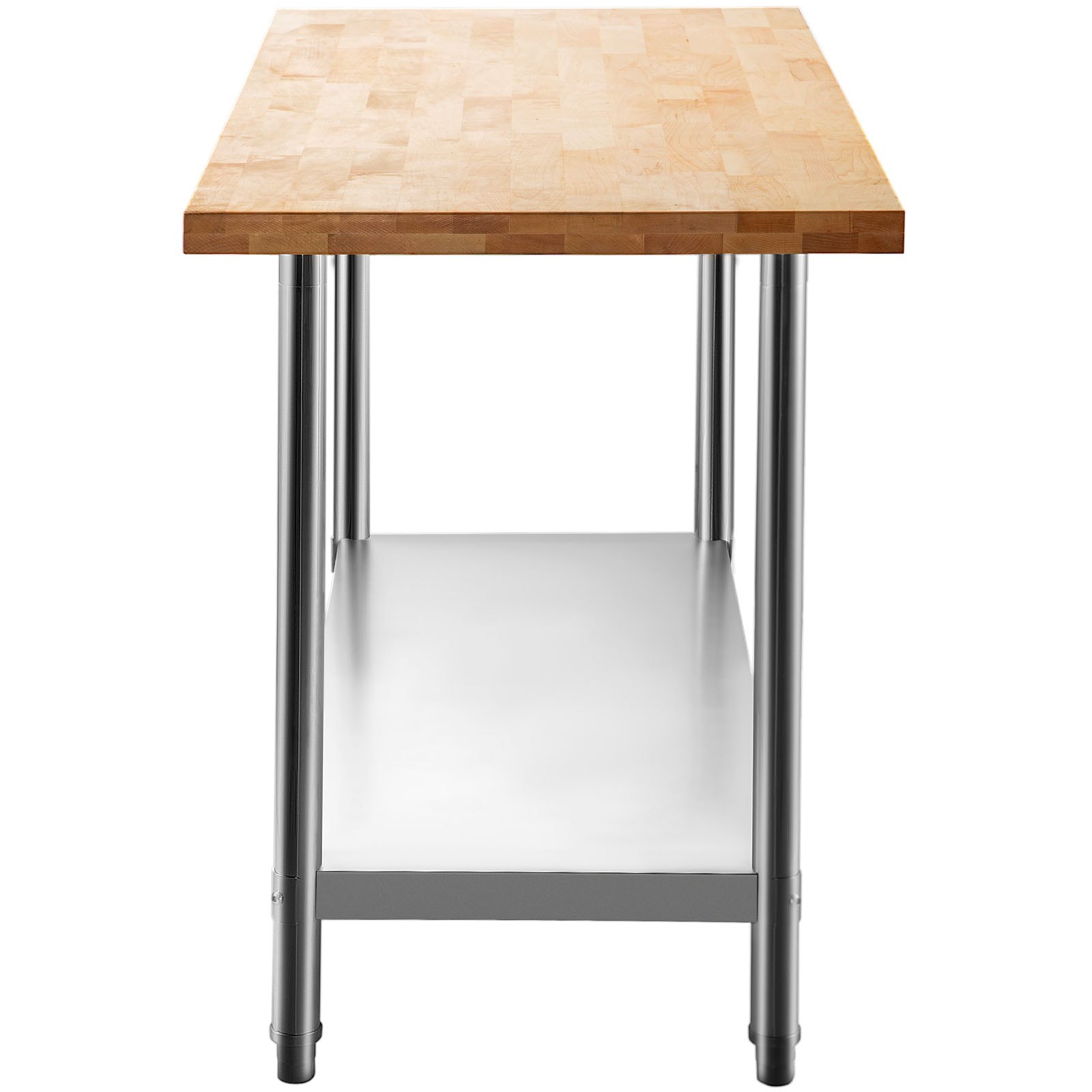 VEVOR Maple Top Work Table, Stainless Steel Kitchen Prep Table Wood, 48 ...