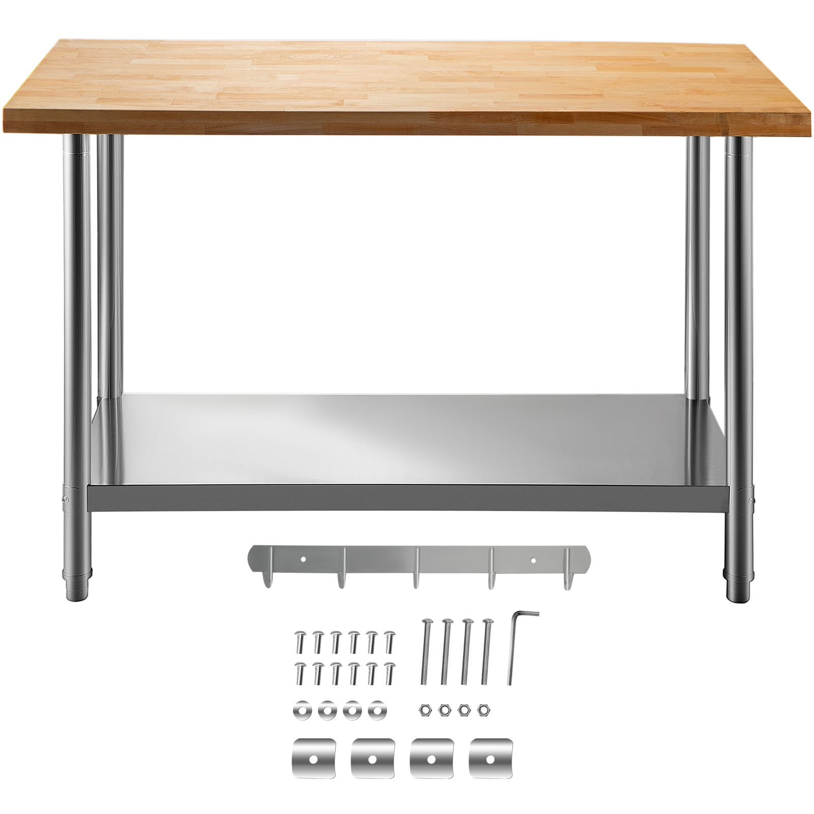 VEVOR Maple Top Work Table, Stainless Steel Kitchen Prep Table Wood, 48 ...
