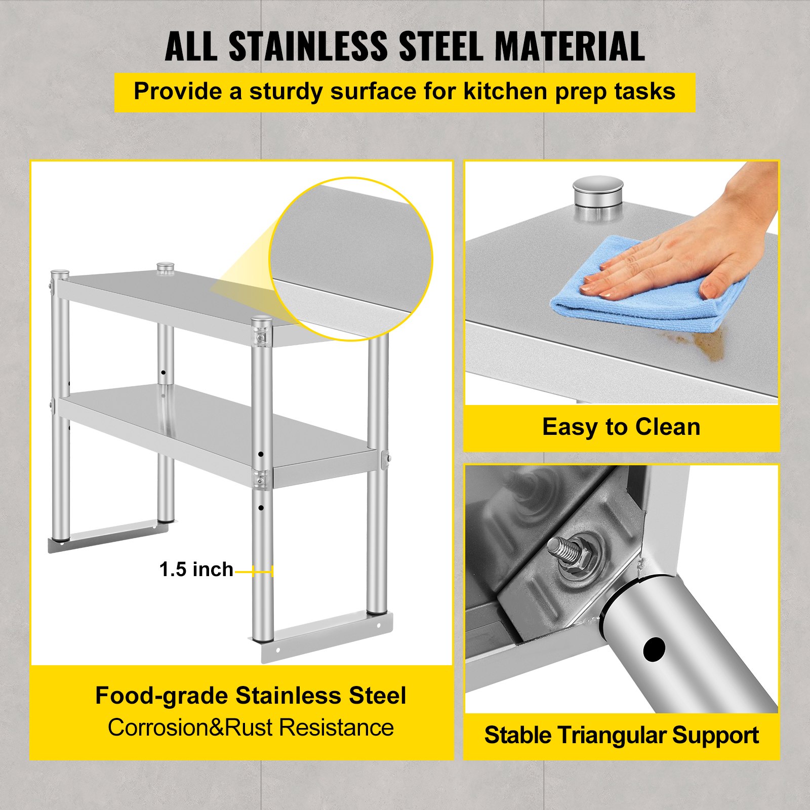 VEVOR Double Overshelf, Double Tier Stainless Steel Overshelf, 30 in ...