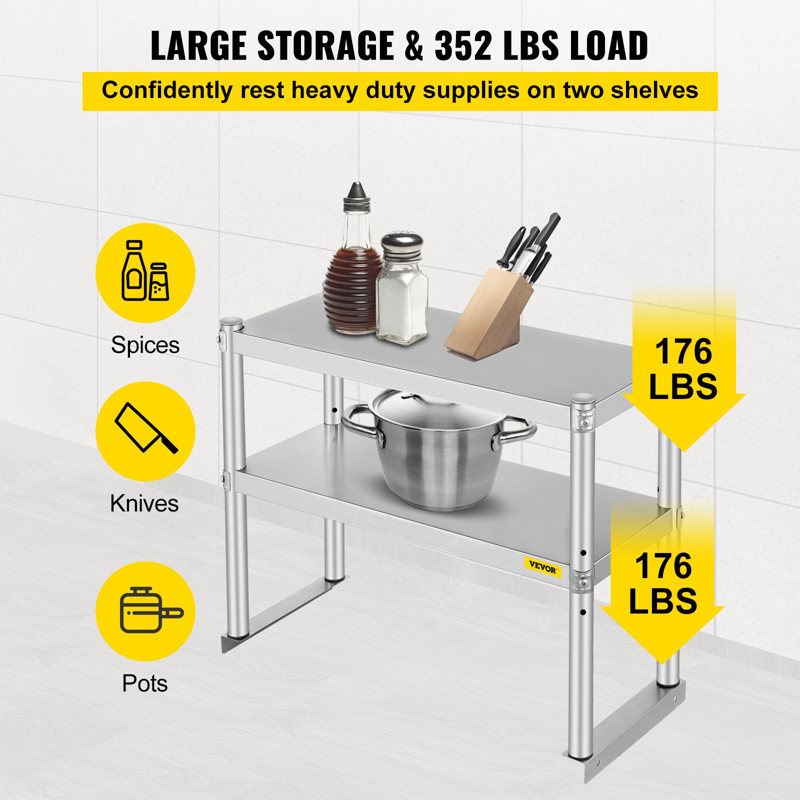 VEVOR Double Overshelf, Double Tier Stainless Steel Overshelf, 30 in ...