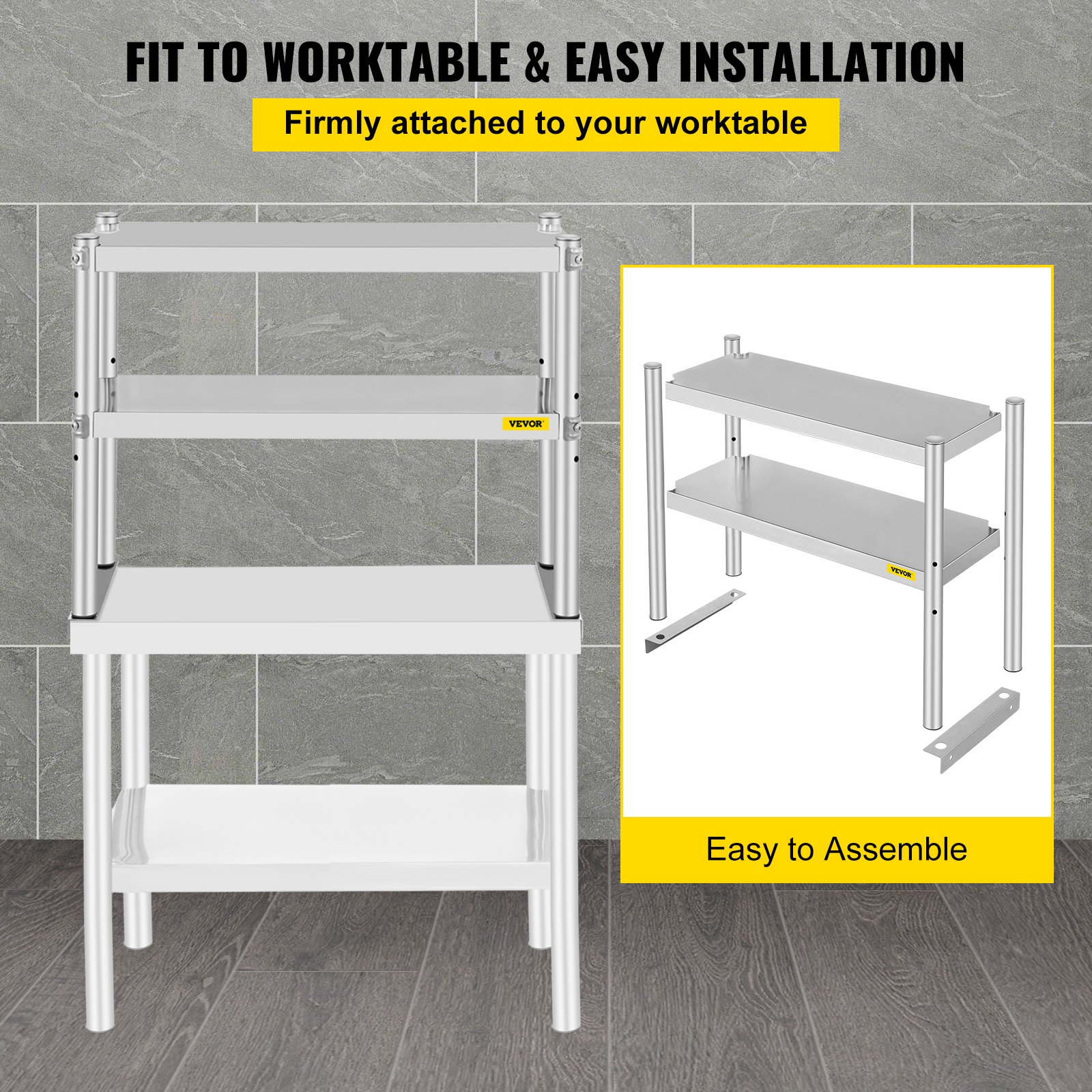 VEVOR Double Overshelf, Double Tier Stainless Steel Overshelf, 30 in ...