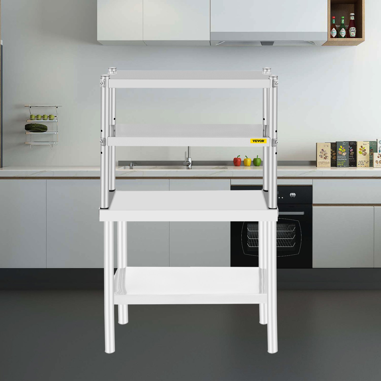 VEVOR Double Overshelf, Double Tier Stainless Steel Overshelf, 30 in. L ...
