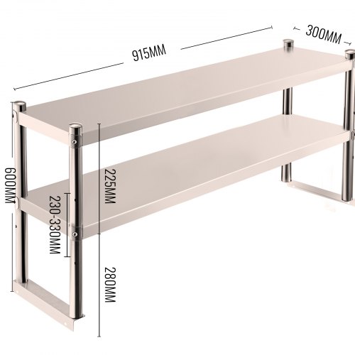 VEVOR Double Overshelf, Double Tier Stainless Steel Overshelf, 36 in ...