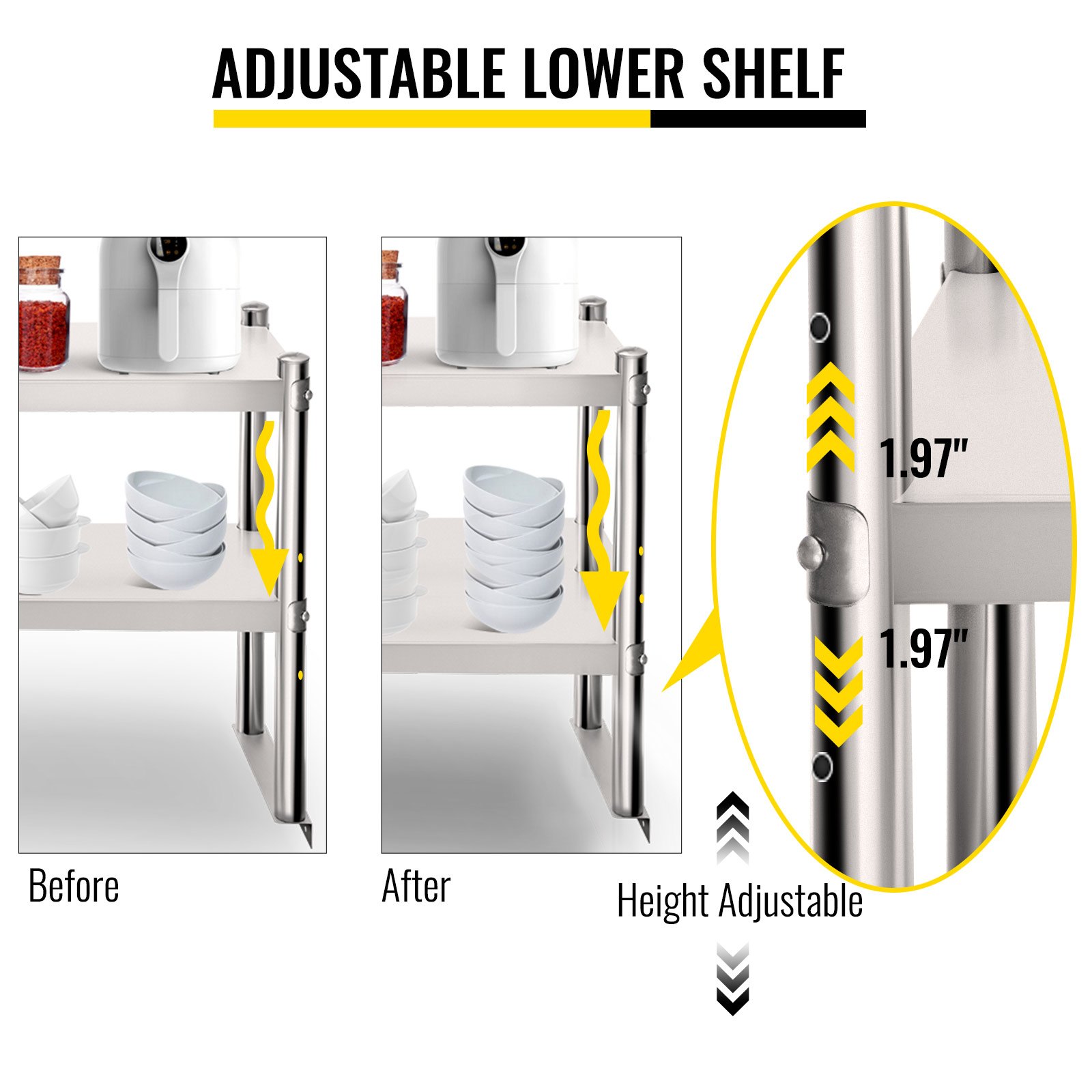 VEVOR Double Overshelf, Double Tier Stainless Steel Overshelf, 36 in ...