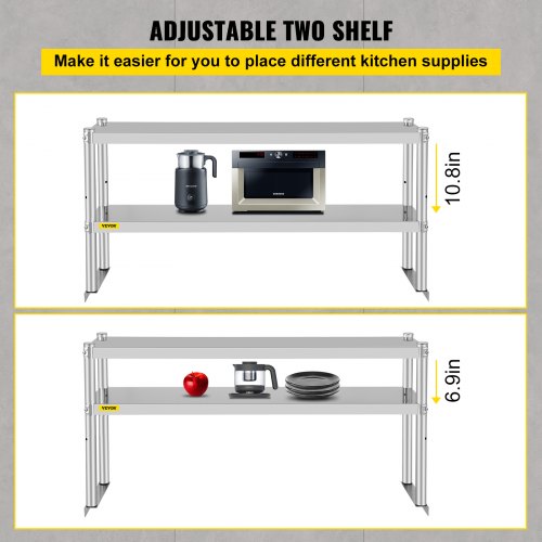 VEVOR Double Overshelf, Double Tier Stainless Steel Overshelf, 48 x 12 ...
