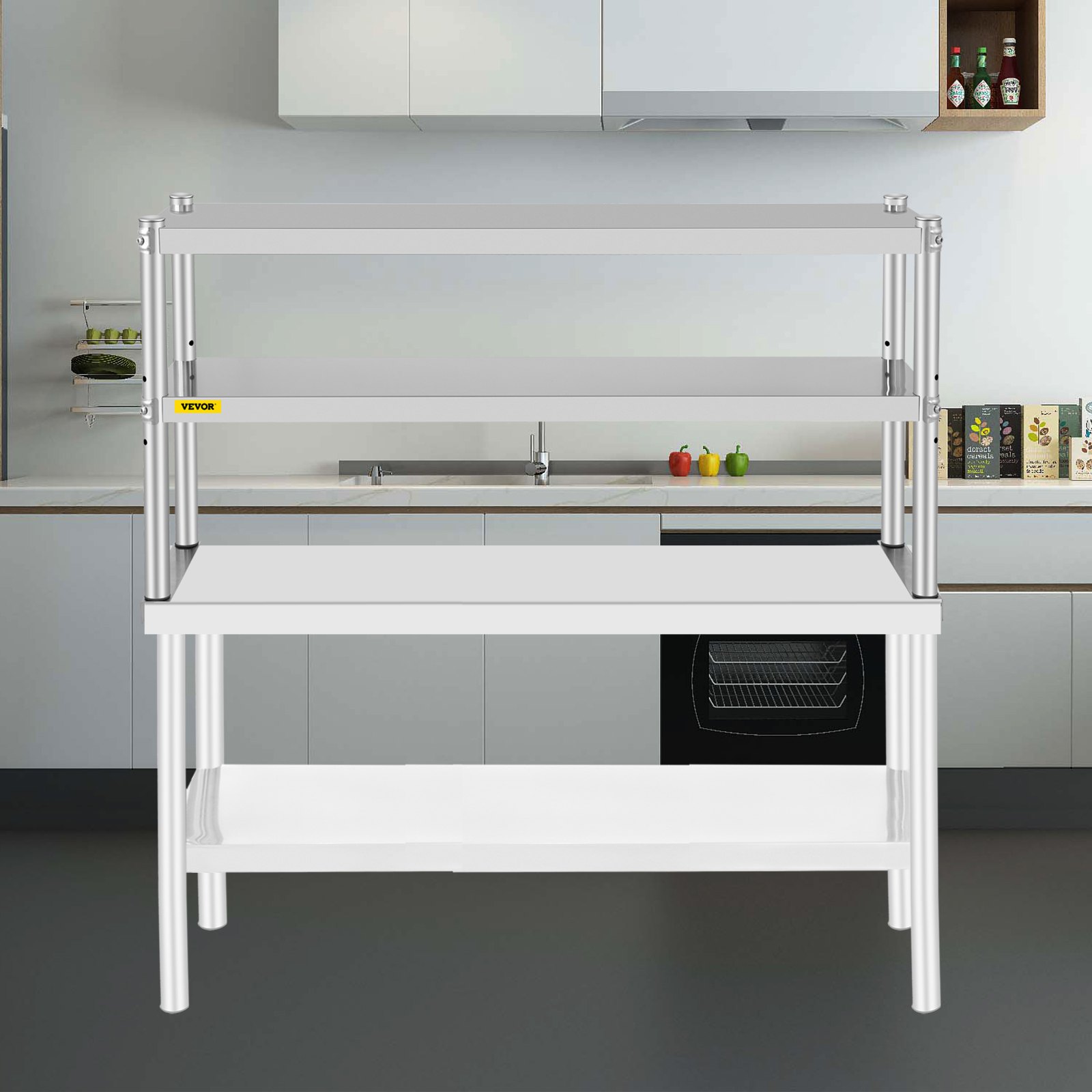 VEVOR Double Overshelf, Double Tier Stainless Steel Overshelf, 48 x 12 ...