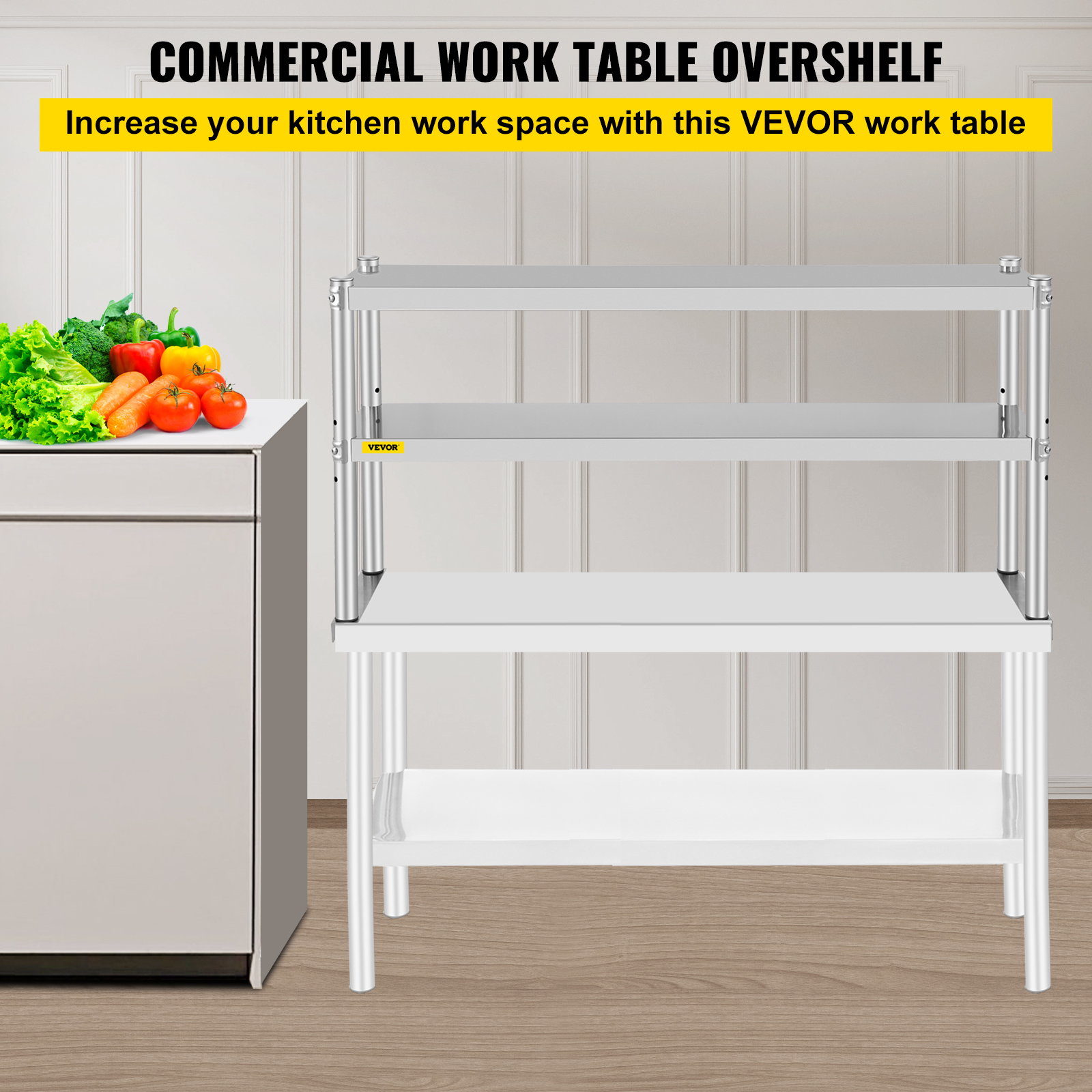 VEVOR Double Overshelf, Double Tier Stainless Steel Overshelf, 48 x 12 ...