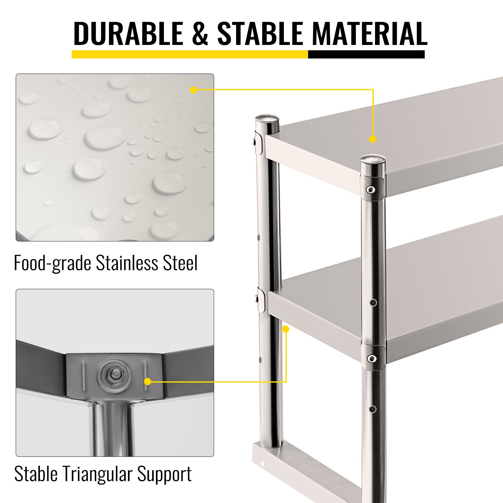 VEVOR Double Overshelf, Double Tier Stainless Steel Overshelf, 60 in ...