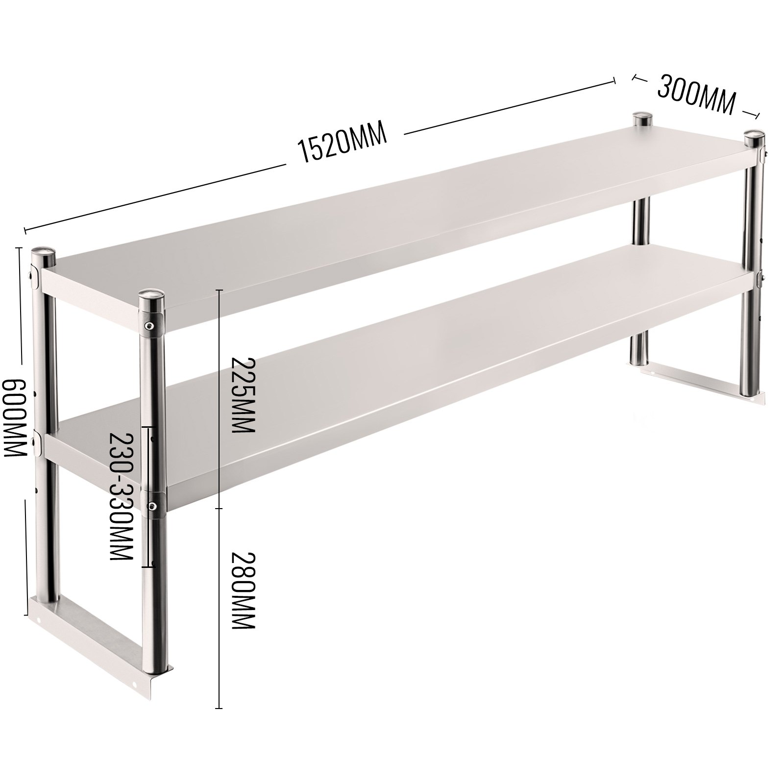 VEVOR Double Overshelf, Double Tier Stainless Steel Overshelf, 60 in ...