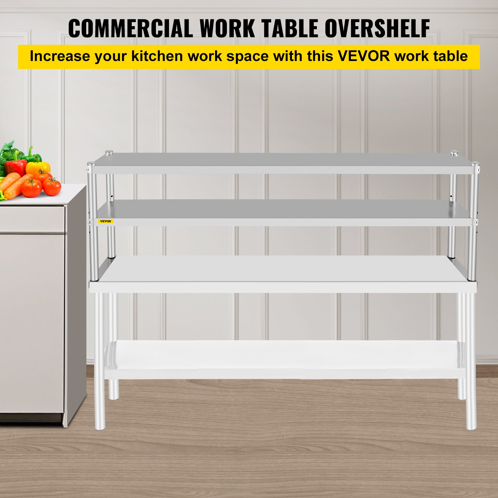 VEVOR Double Overshelf, Double Tier Stainless Steel Overshelf, 72 in ...