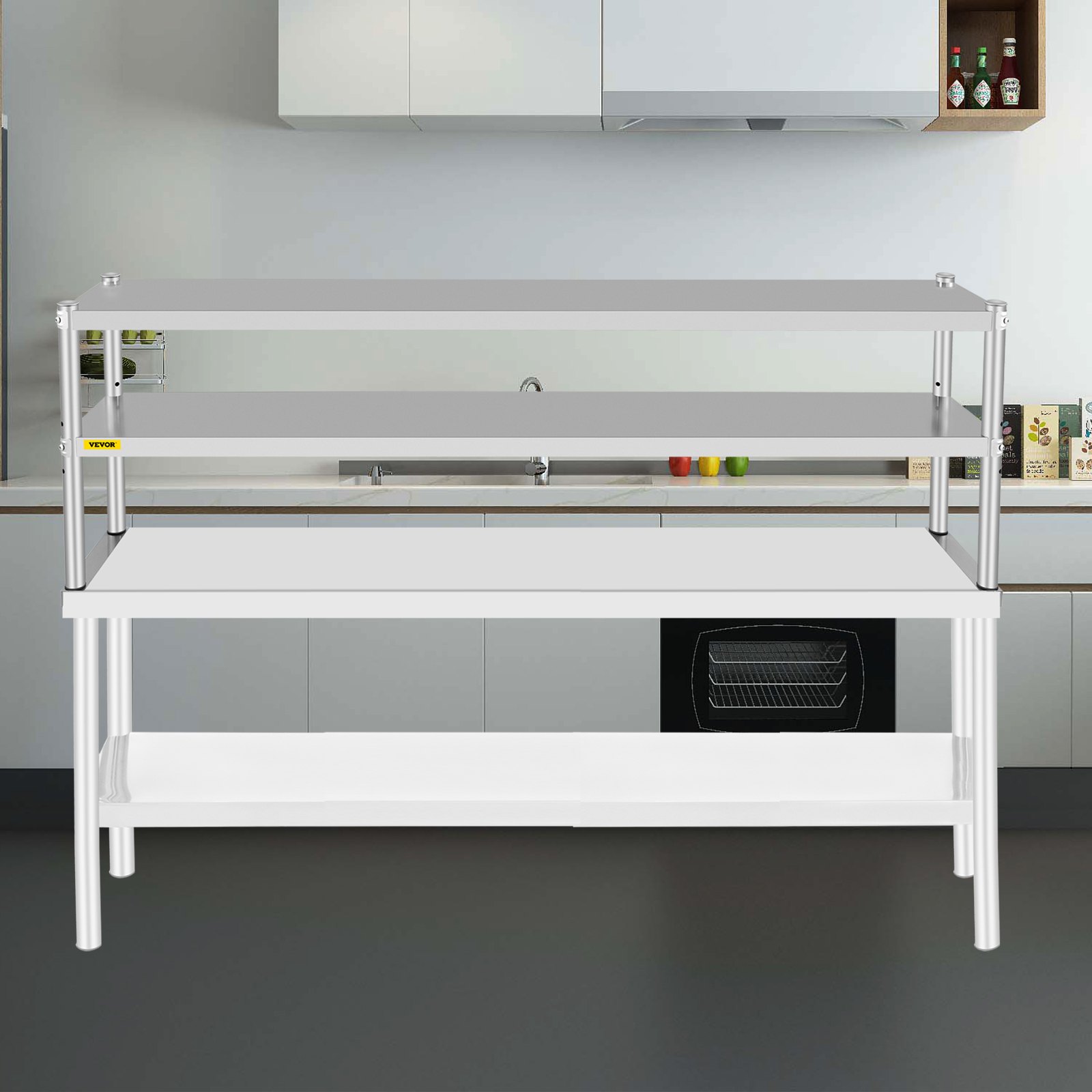 VEVOR Double Overshelf, Double Tier Stainless Steel Overshelf, 72 in ...