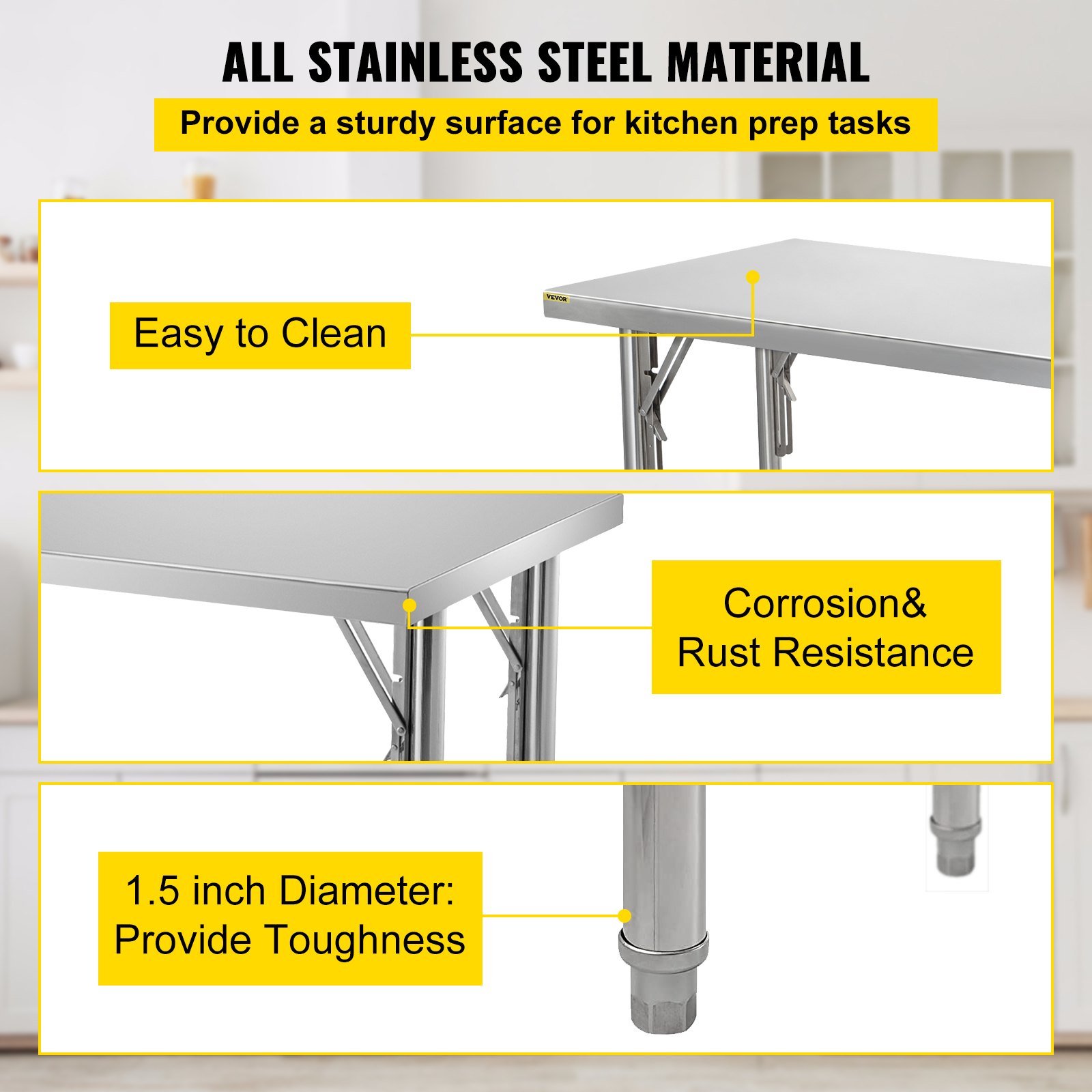VEVOR 48 x 30 Inch Folding Commercial Prep Table Commercial Worktable ...