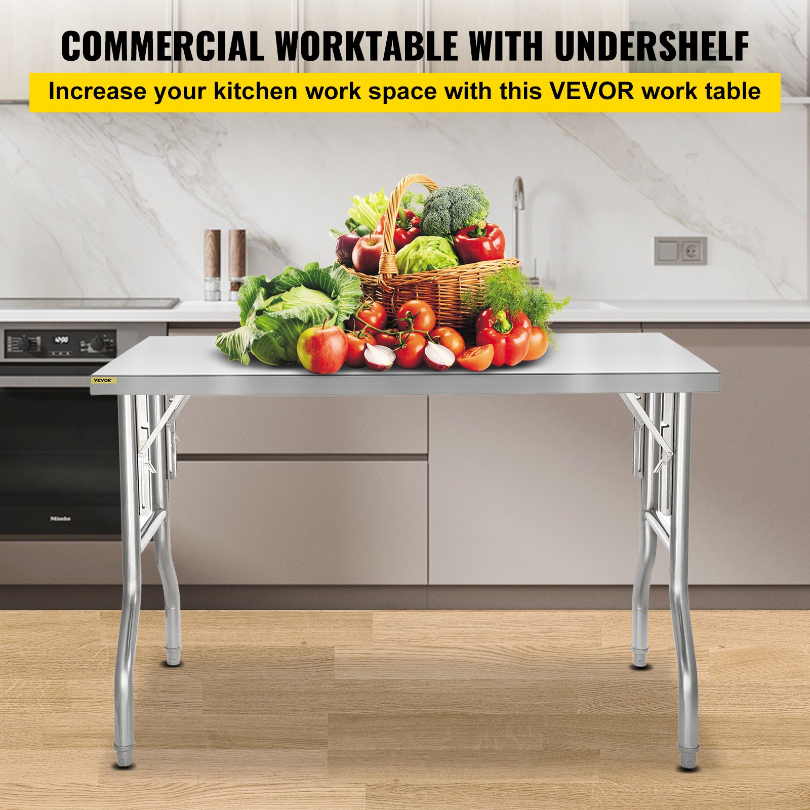 VEVOR 48 x 30 Inch Folding Commercial Prep Table Commercial Worktable ...