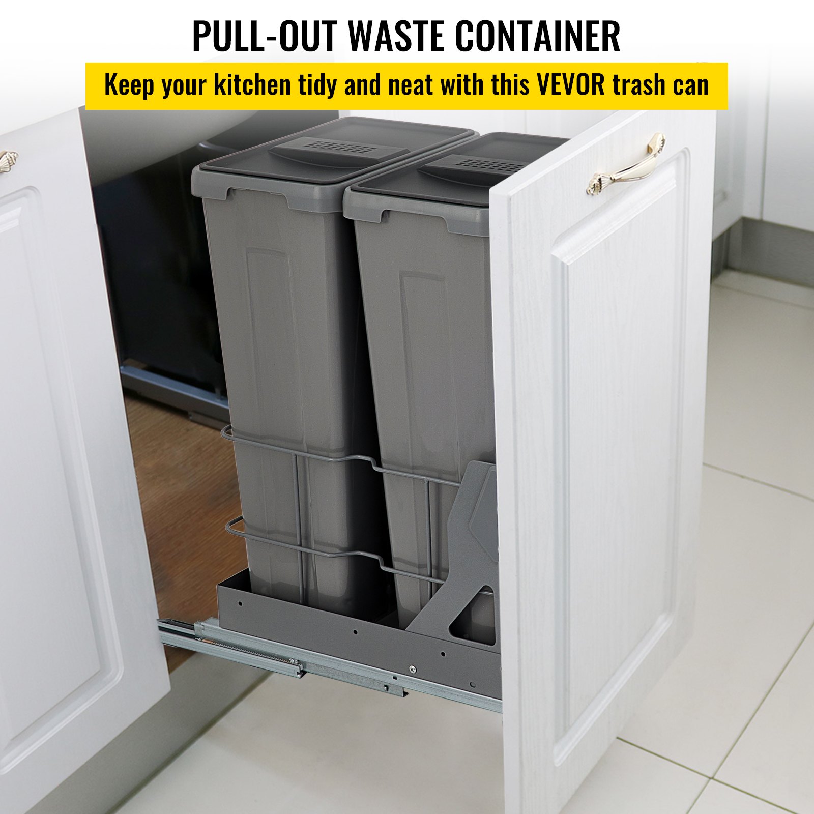 VEVOR Pullout Waste Container Kitchen Trash Can 29Qt Double w/ Soft ...