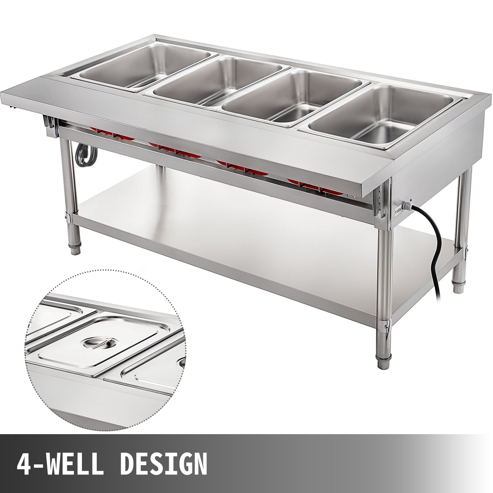 4-well Bain-marie Buffet Steamer Food Warmer Steam Table 2000w Buffet ...