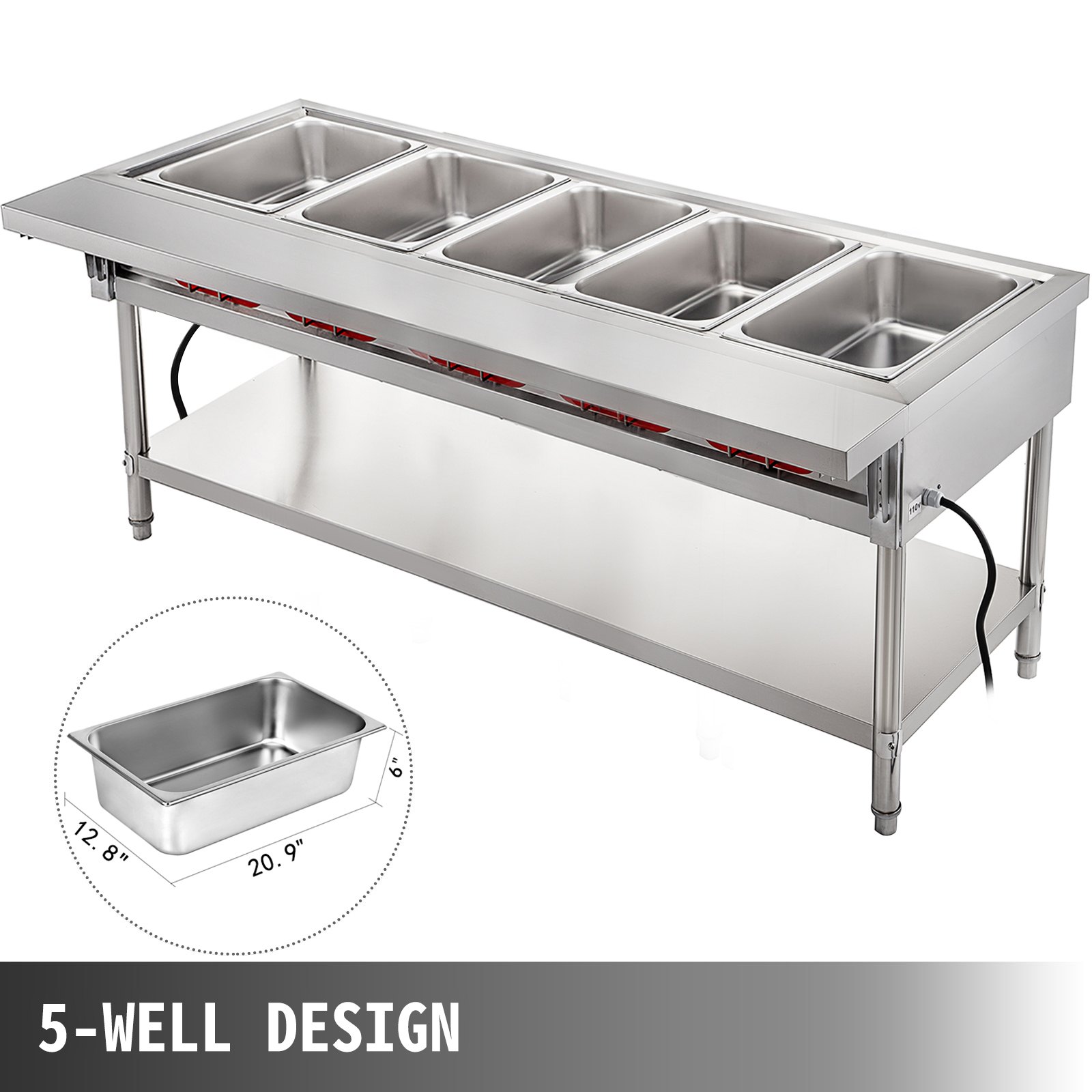 VEVOR Commercial Electric Food Warmer 5 Pot Steam Table Food Warmer 18 ...