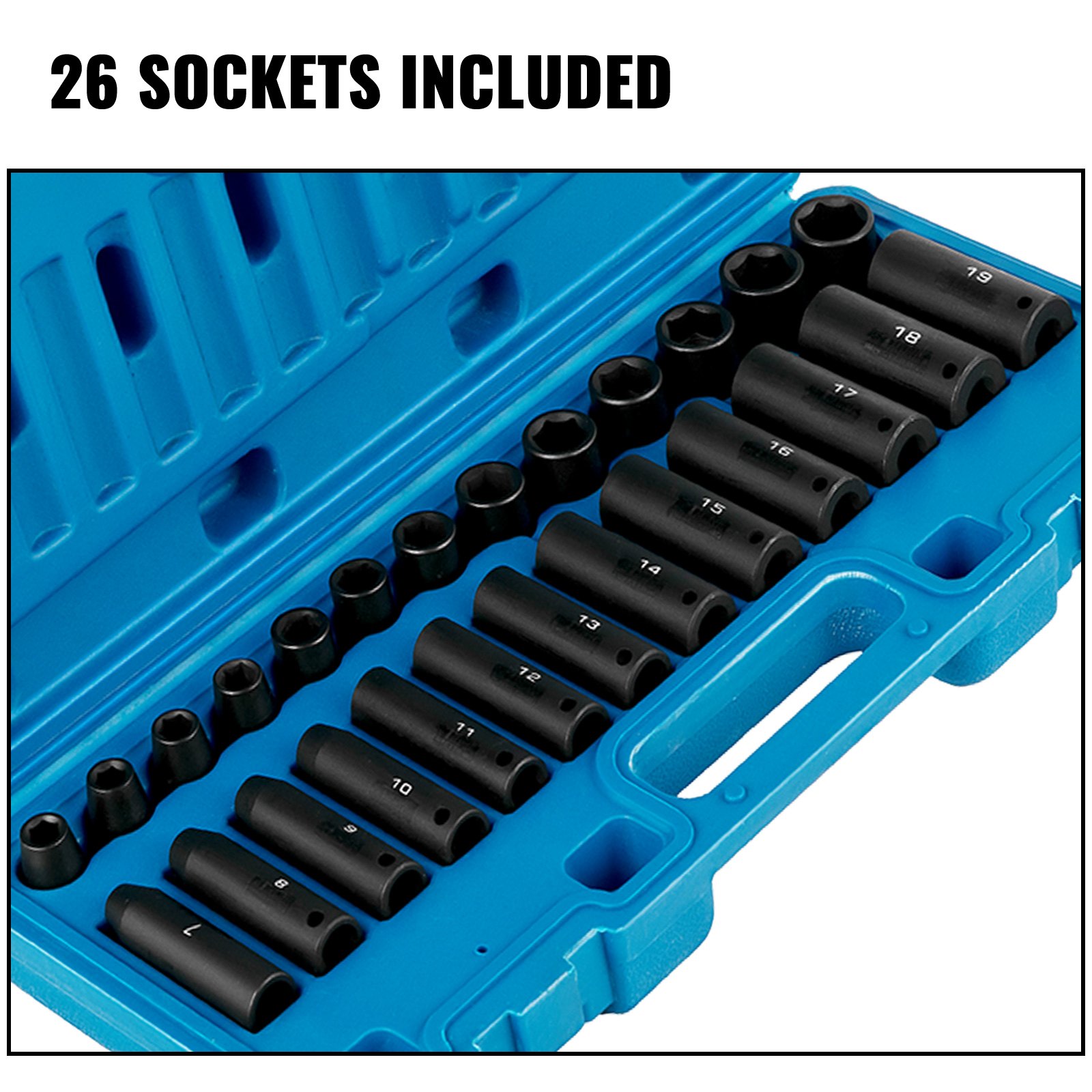 VEVOR Impact Socket Set 3/8 Inches 26 Piece Impact Sockets, Deep ...