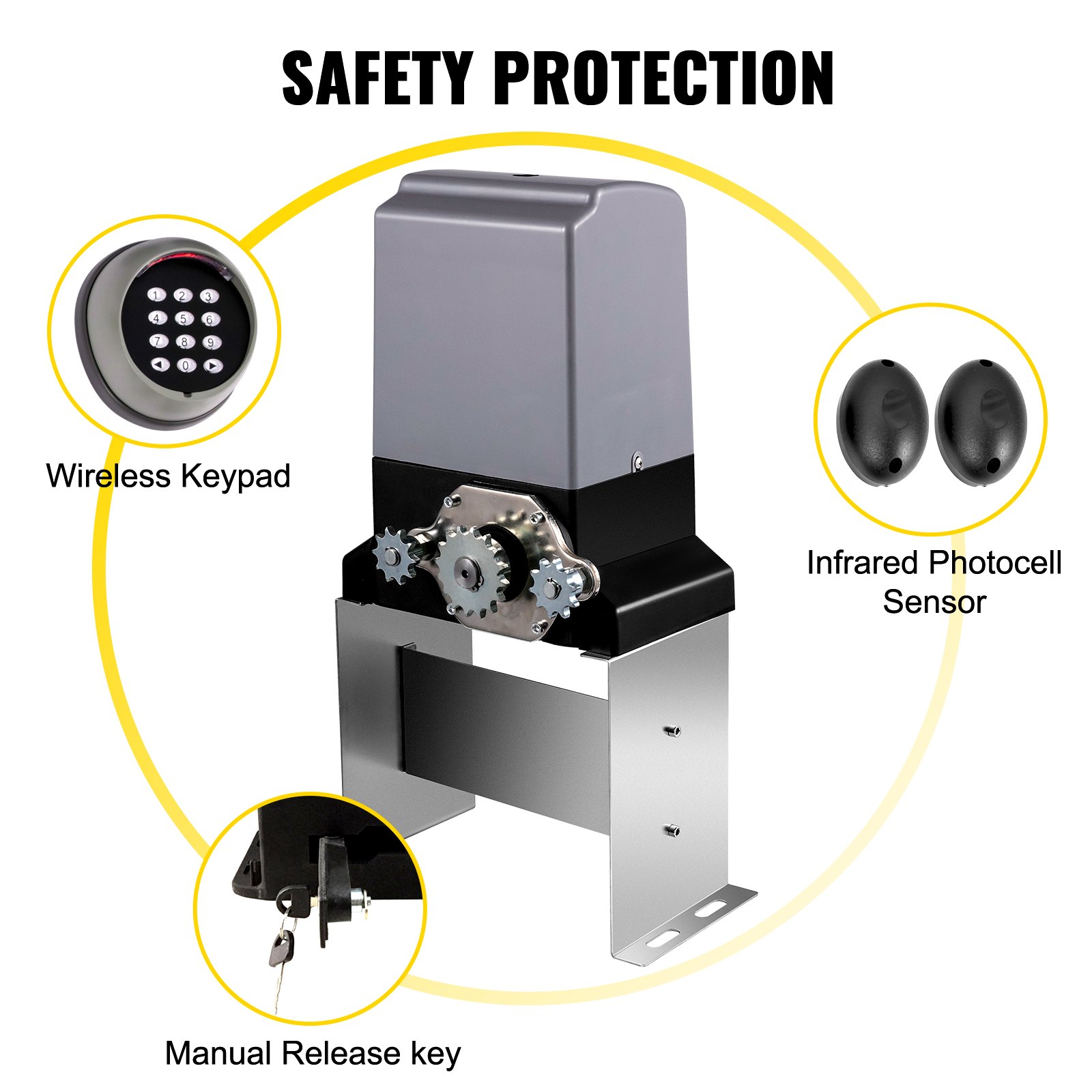 Vevor Sliding Gate Opener Automatic Sliding Gate 3300lbs 4 Remote And App