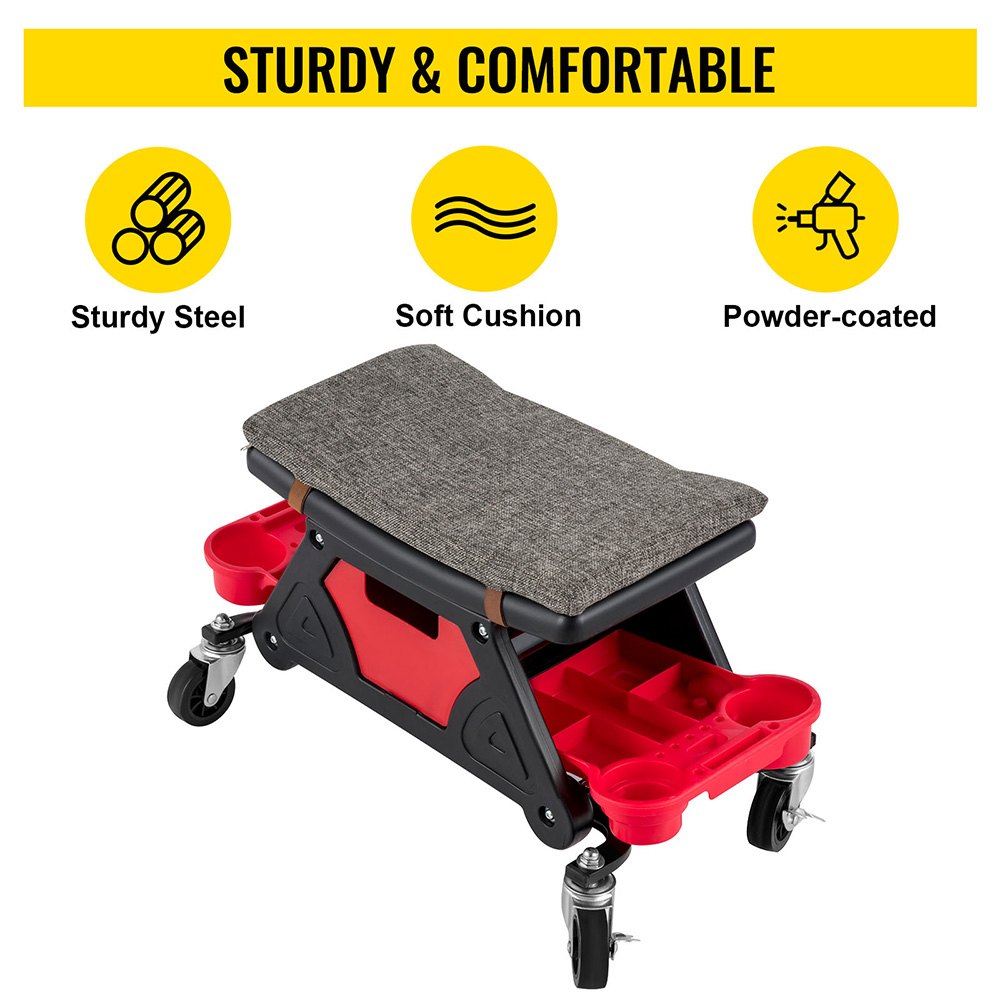 VEVOR Mechanic Stool 300 LBS Capacity Garage Stool with Wheels, Heavy ...