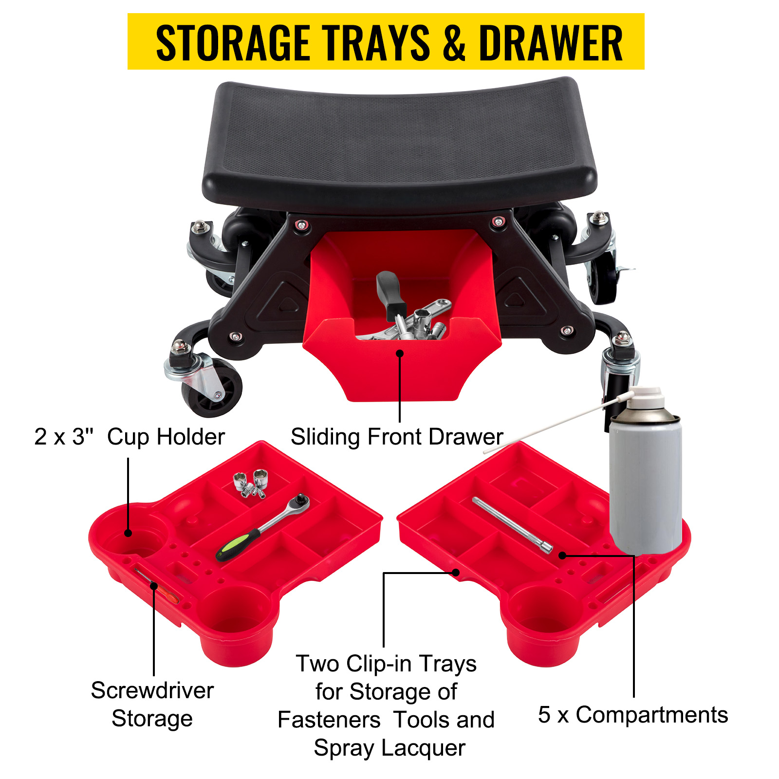 VEVOR Mechanic Stool 300 LBS Capacity Garage Stool with Wheels, Heavy ...