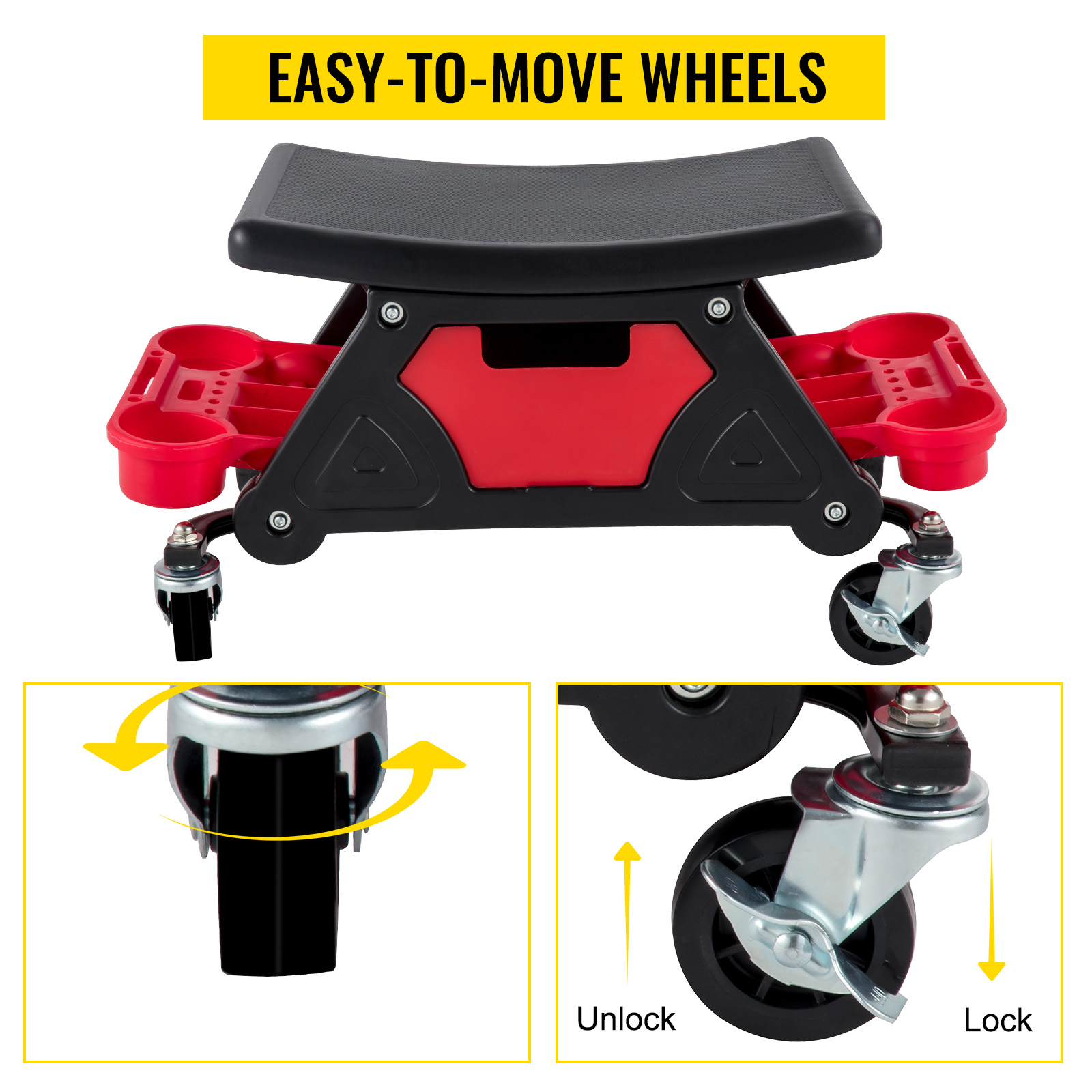 VEVOR Mechanic Stool 300 LBS Capacity Garage Stool with Wheels, Heavy ...