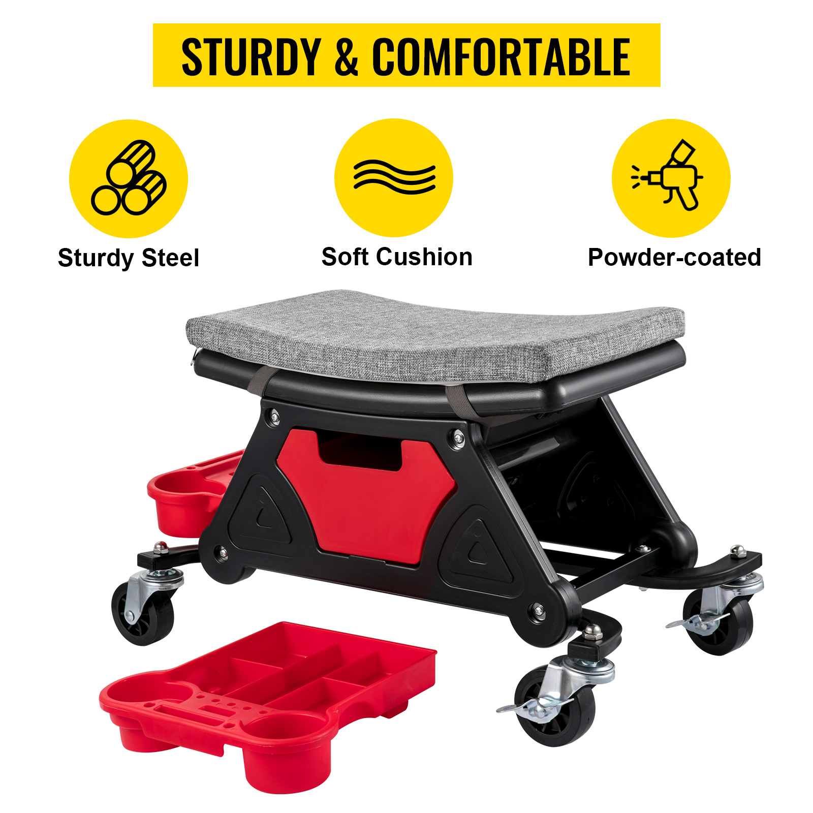 VEVOR Mechanic Stool 300 LBS Capacity Garage Stool with Wheels, Heavy ...