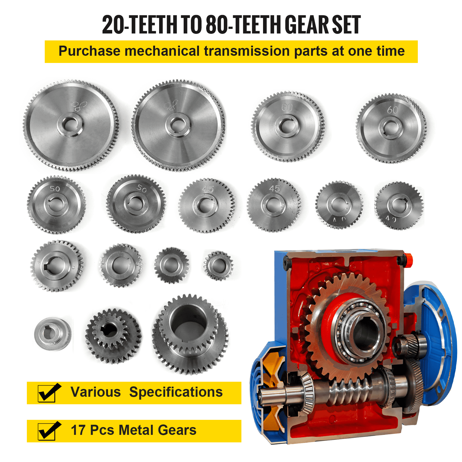 VEVOR 17pcs/Set CJ0618 Lathe Mini Lathe Gears Metal Cutting Machine ...