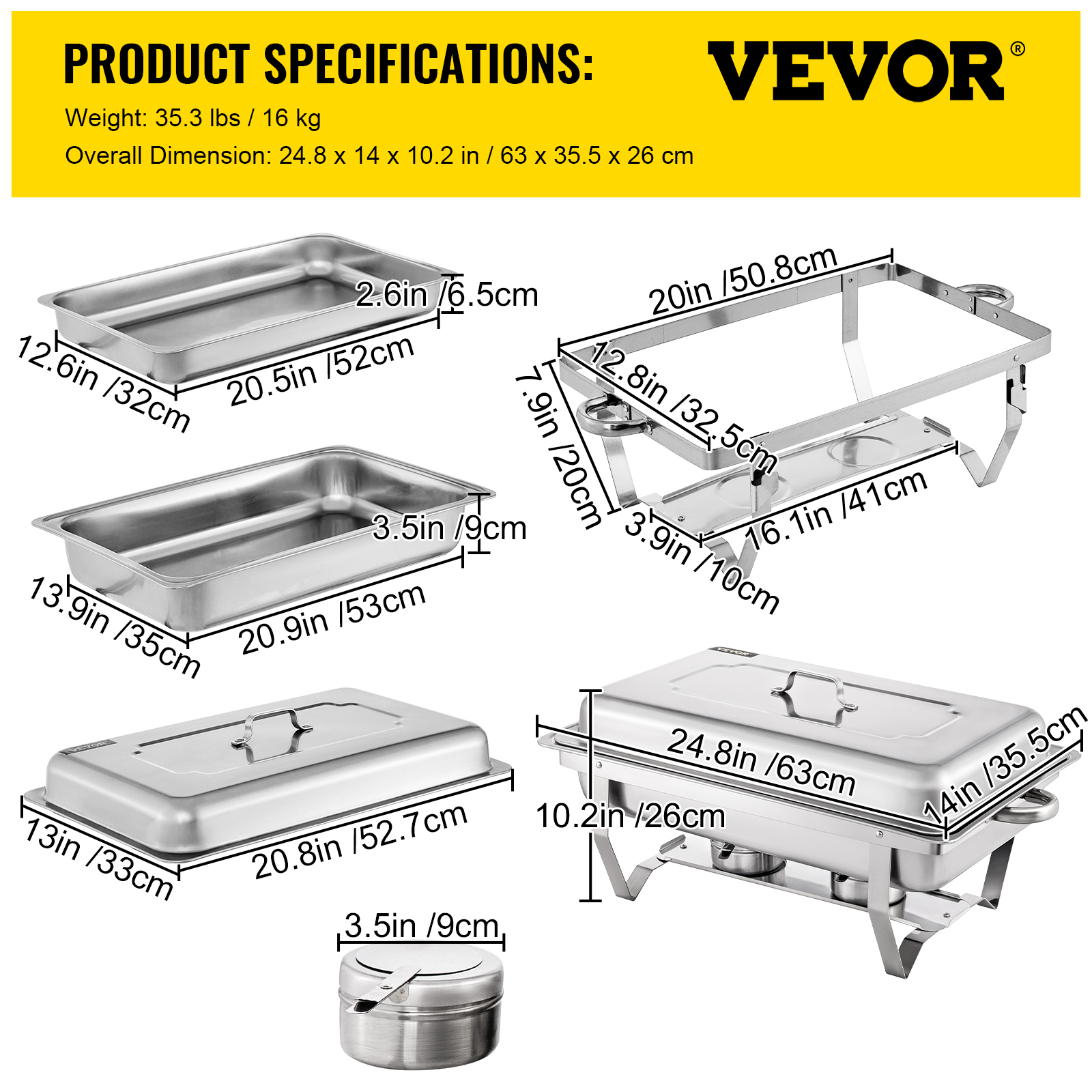2 Pack Chafing Dish Sets Buffet Catering Food Warmer Party 1/2 Inserts ...