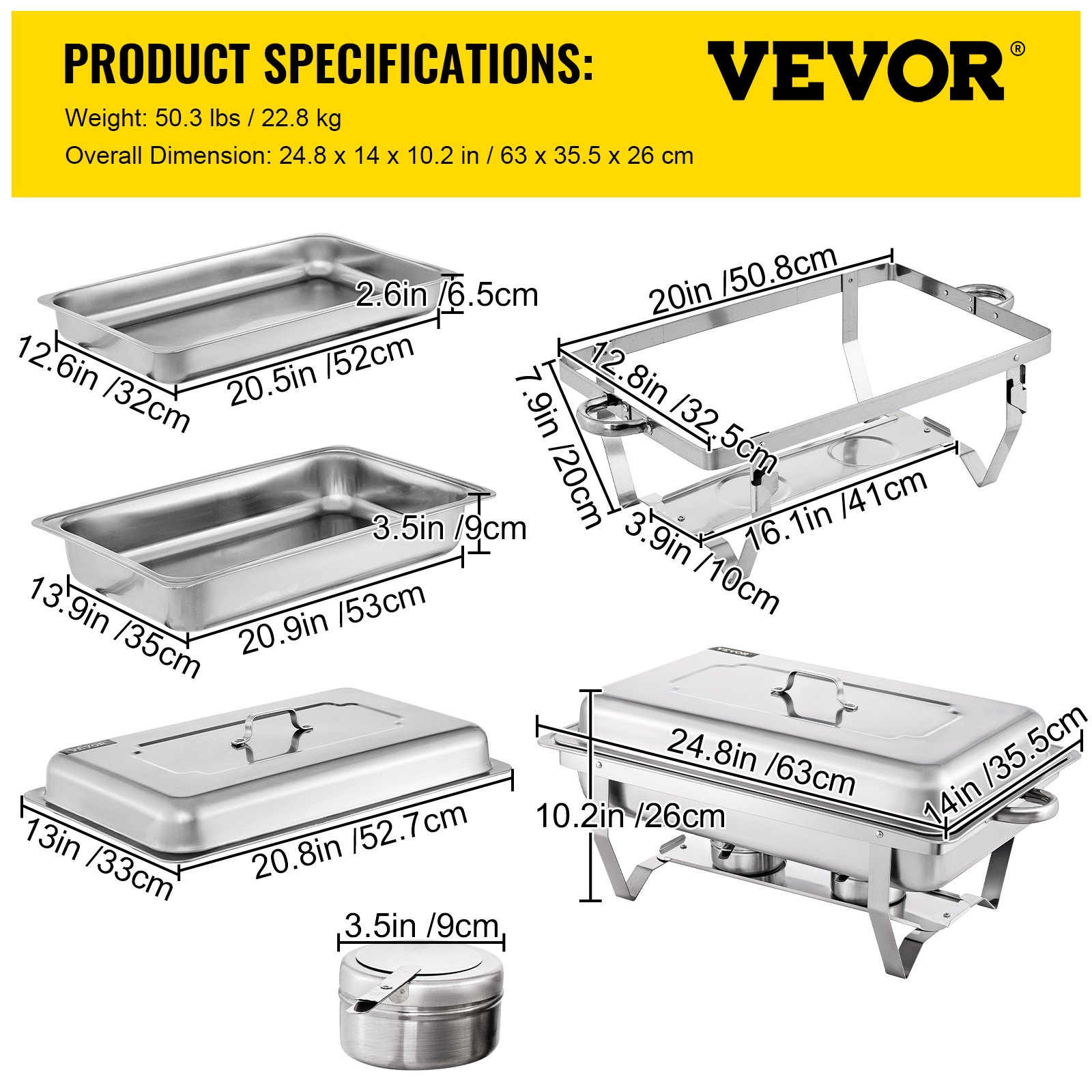 VEVOR Chafing Dish 3 Packs, 9 Quart Stainless Steel Chafer Complete Set ...
