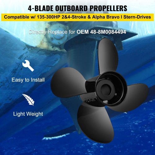 VEVOR 48-8M0084494 Outboard Propeller Boat Propeller 4 Blades 14 1/2" x ...