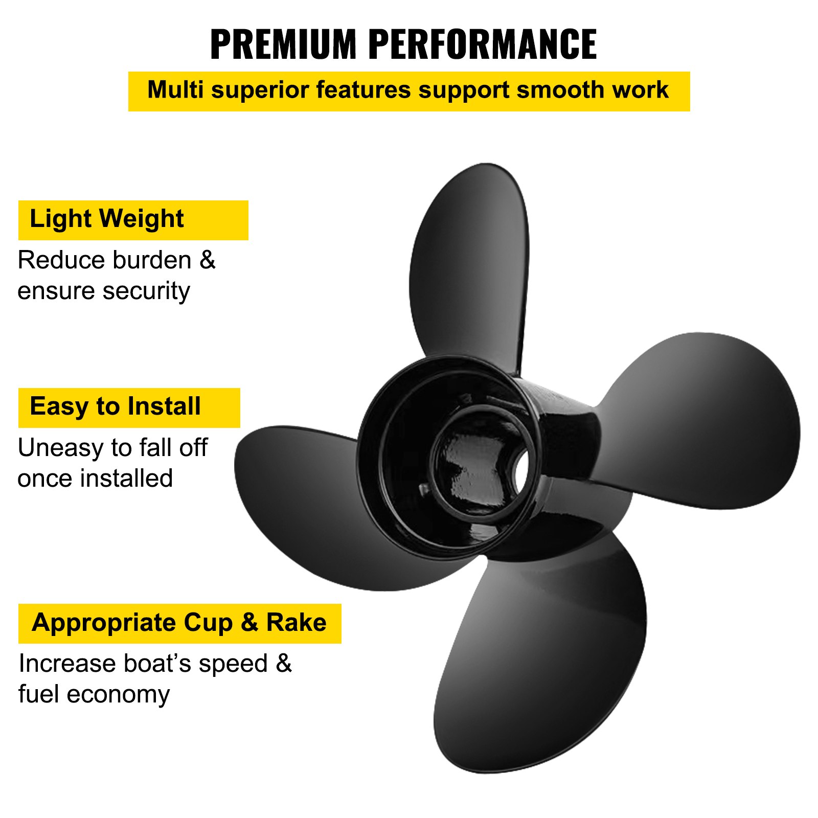 VEVOR 48-8M0084495 Outboard Propeller Boat Propeller 4-Blade 14" x 19 ...