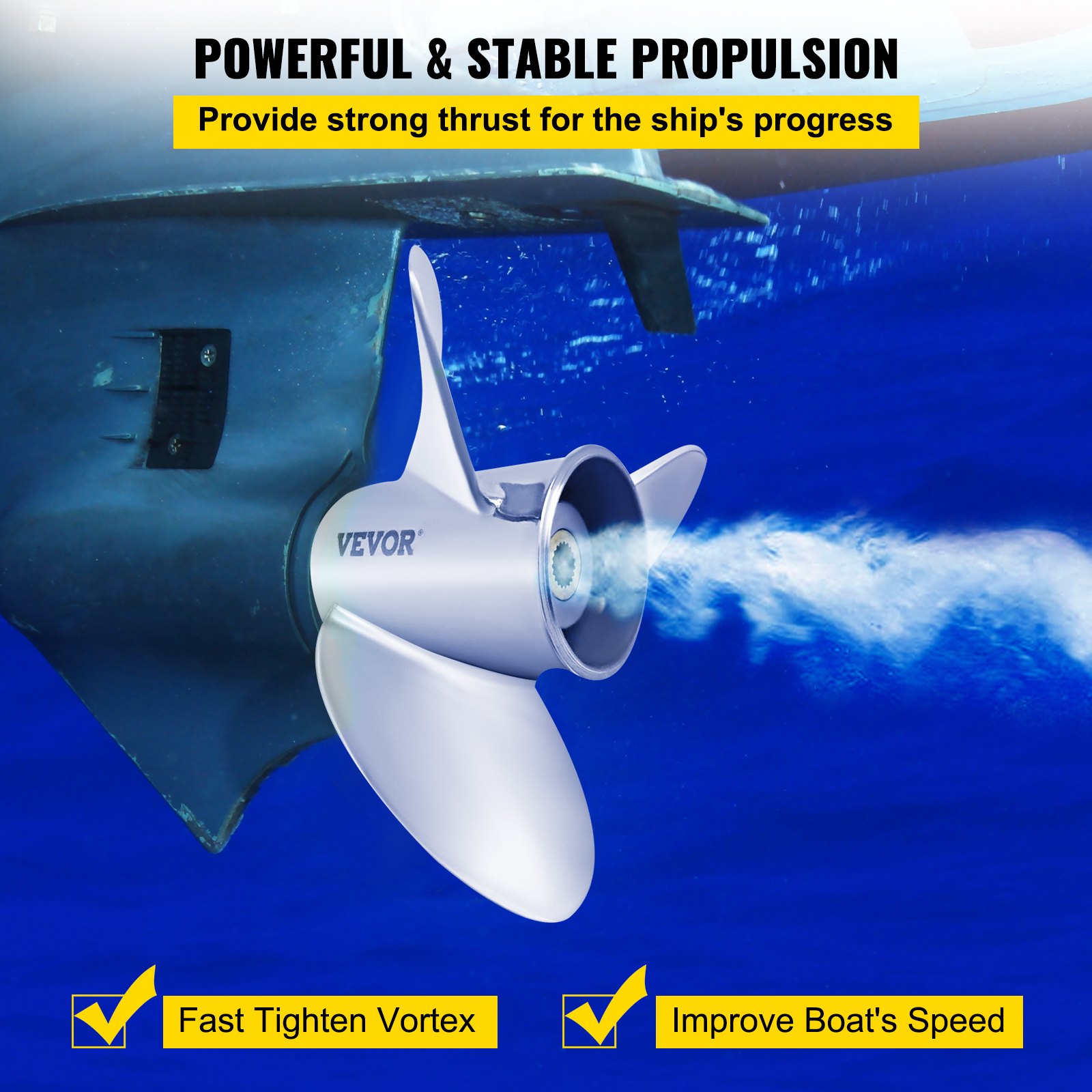VEVOR Outboard Propeller, 3-Blade 14.5" x 21" Boat Propeller, Replace ...