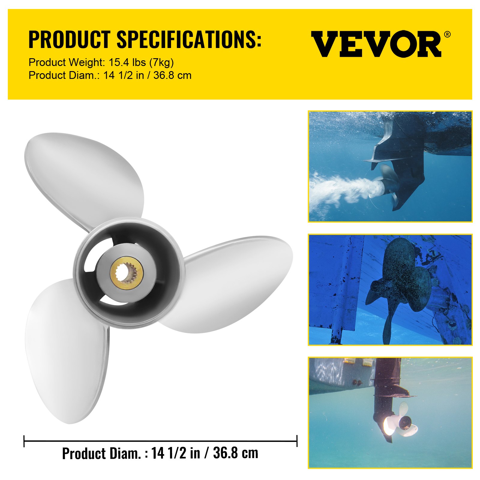 VEVOR Outboard Propeller, 3-Blade 14.5" x 21" Boat Propeller, Replace for OEM 3860709 ...