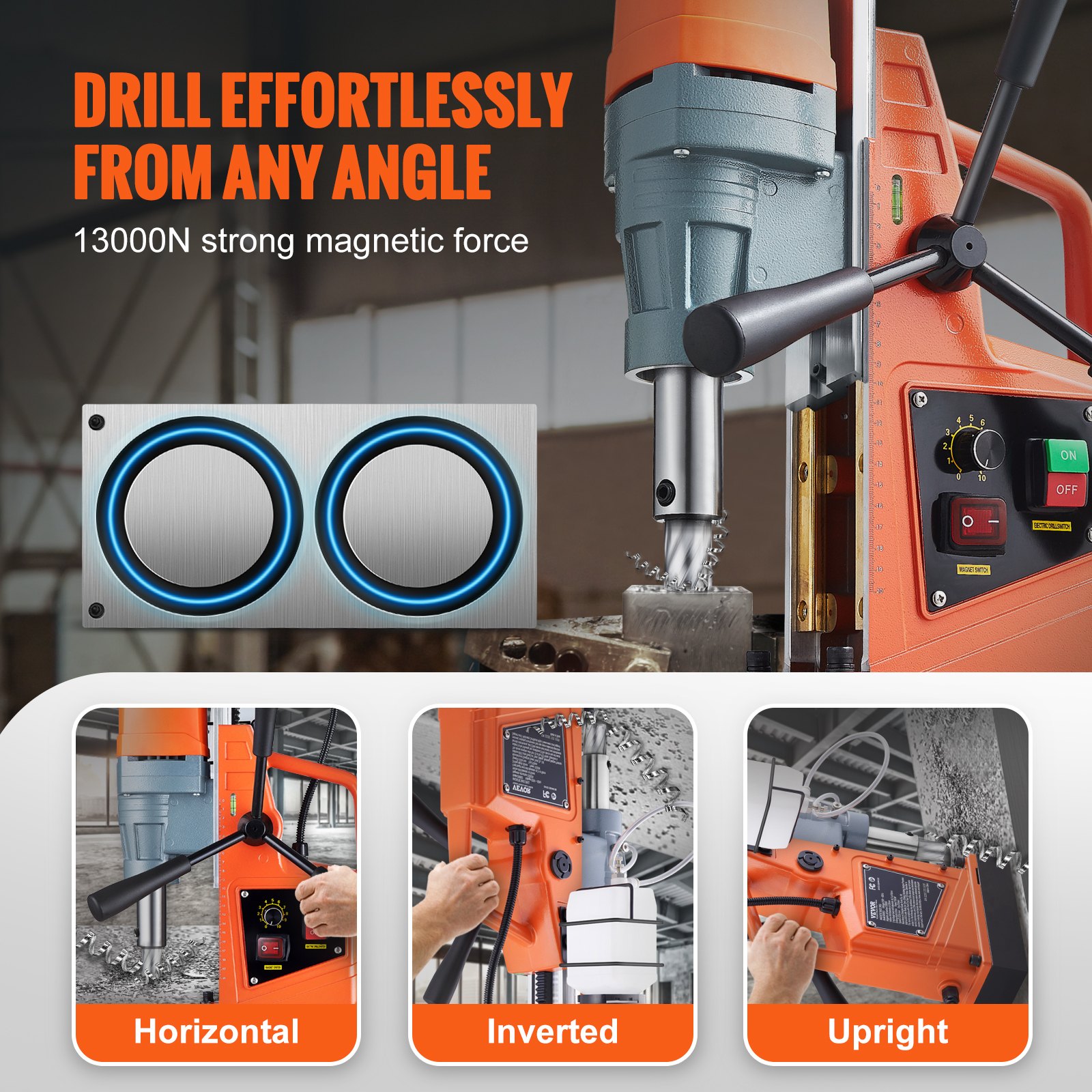 VEVOR VEVOR Magnetic Drill 1550W 2922lbf/13000N Portable Mag Drill ...