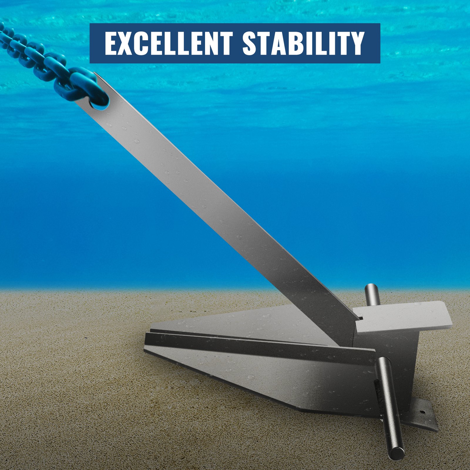 VEVOR Boat Anchor Kit 8.5 lb Fluke Style Anchor, Hot Dipped Galvanized ...