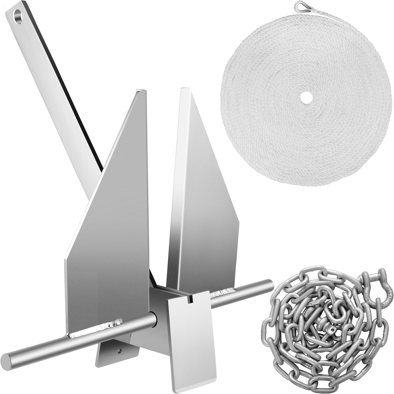VEVOR Boat Anchor Kit 8.5 lb Fluke Style Anchor, Hot Dipped Galvanized ...