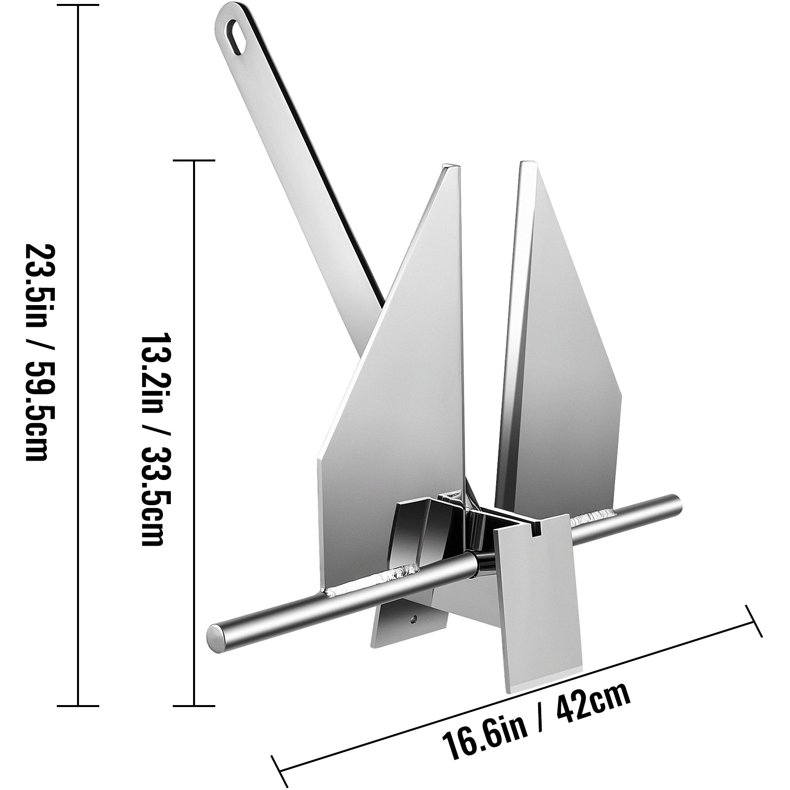 VEVOR Boat Anchor Kit 8.5 lb Fluke Style Anchor, Hot Dipped Galvanized ...