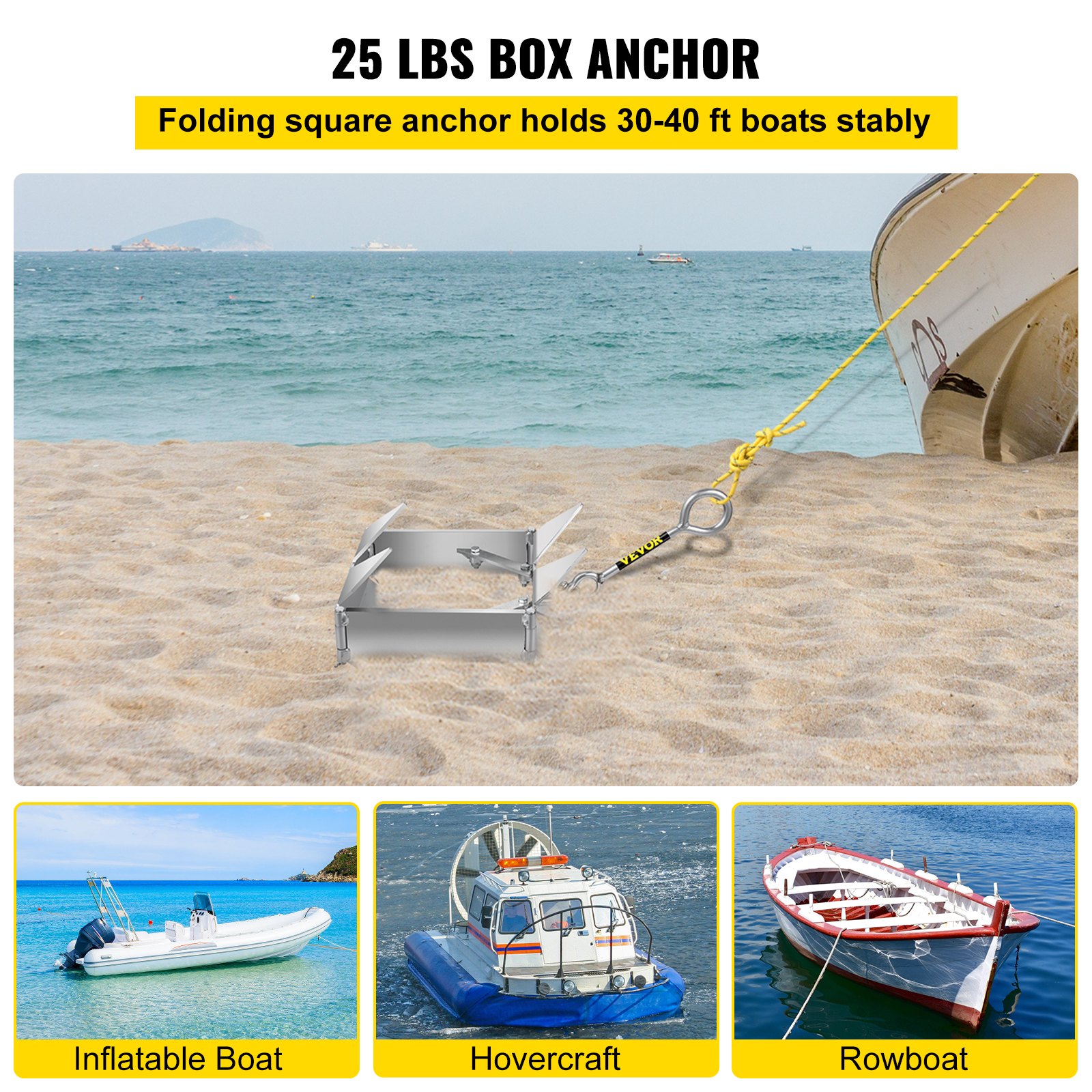 VEVOR Box Anchor for Boats, 25 lb Fold and Hold Anchor, Galvanized ...