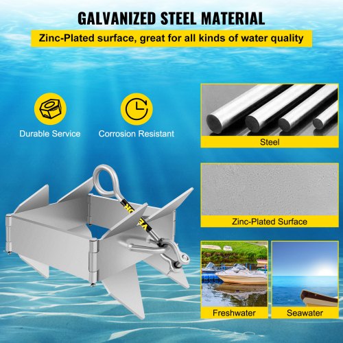 VEVOR Box Anchor for Boats, 19 lb Fold and Hold Anchor, Galvanized ...