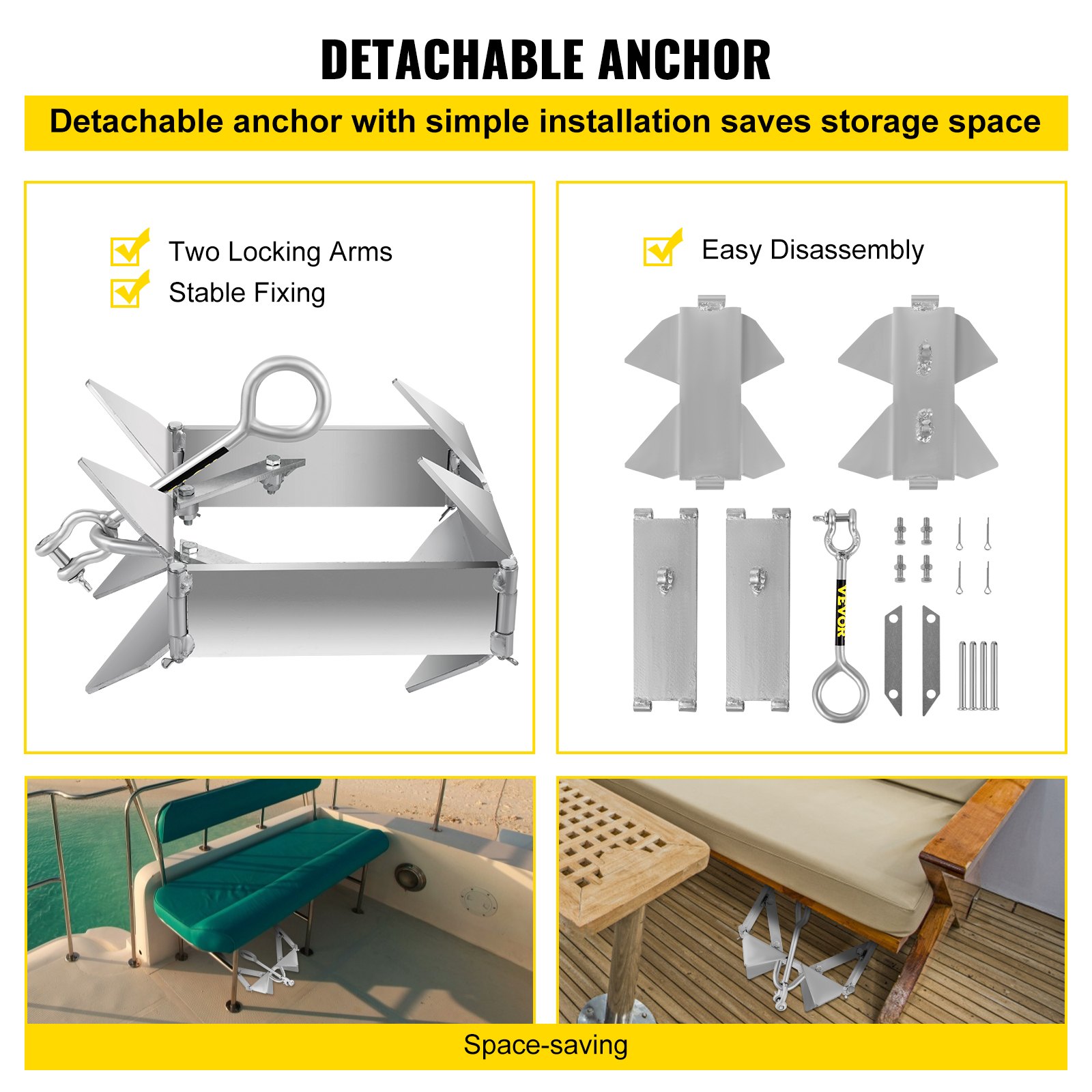 VEVOR Box Anchor for Boats, 19 lb Fold and Hold Anchor, Galvanized ...