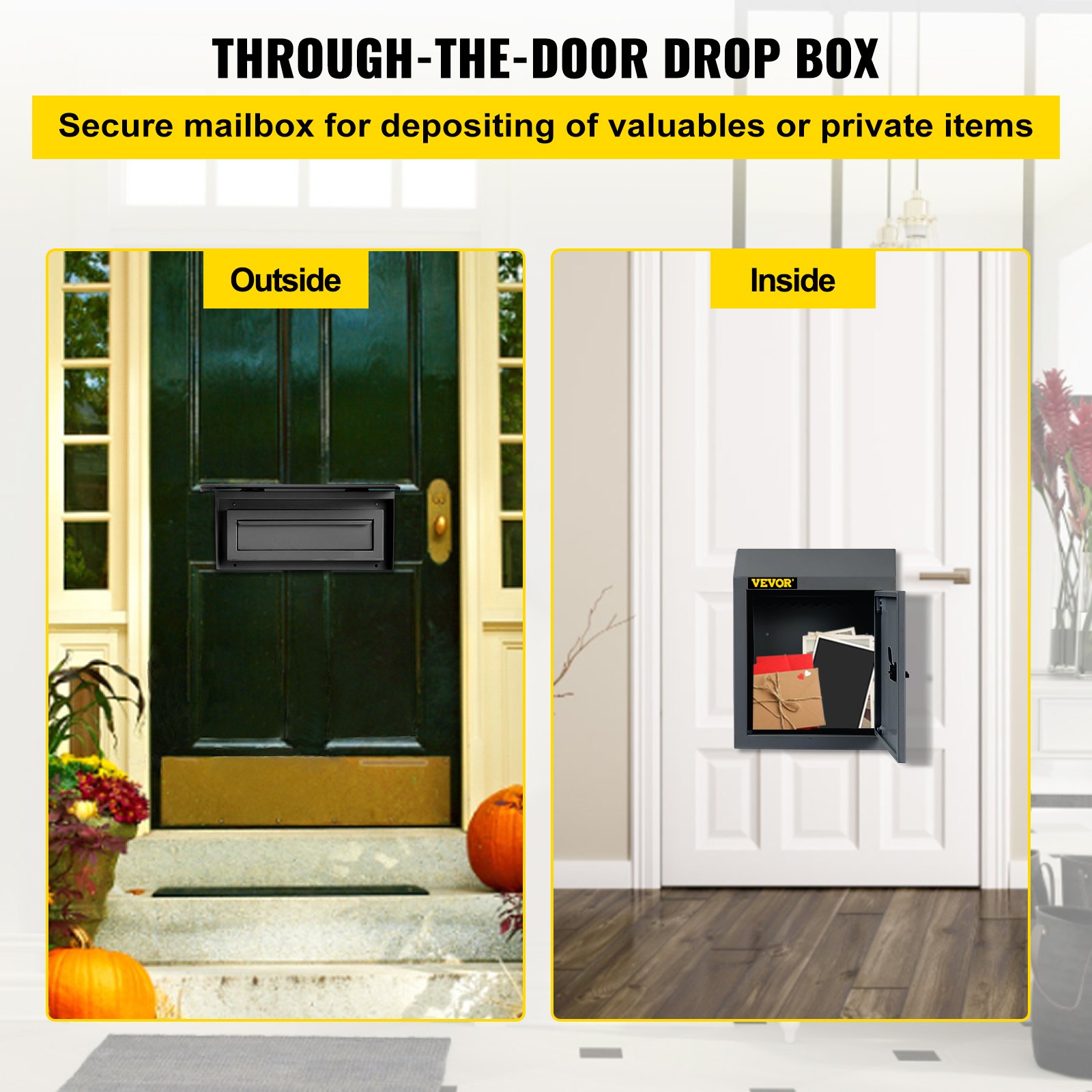 VEVOR Through-The-Door Locking Drop Box Coated Steel Mailbox Deposit ...