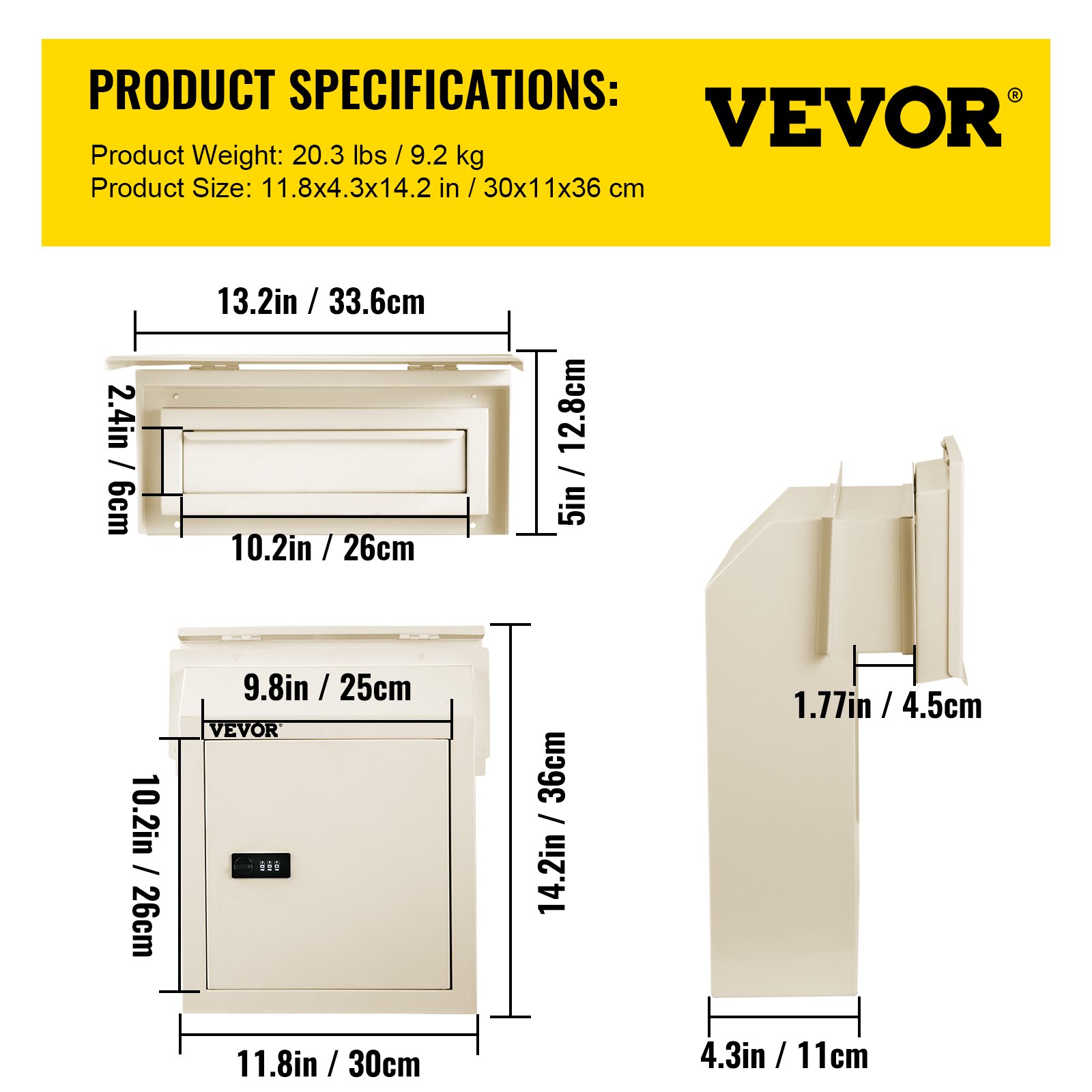 VEVOR Through-The-Door Locking Drop Box Door Drop Box 11.8''x4.3''x14.2 ...