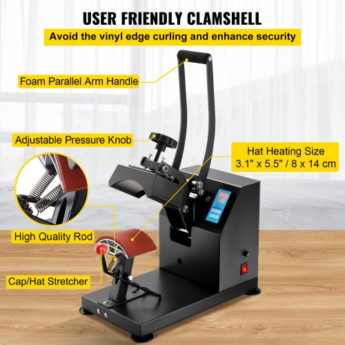 VEVOR Heat Press 6x3.75Inch Curved Element Hat Press Clamshell Design ...