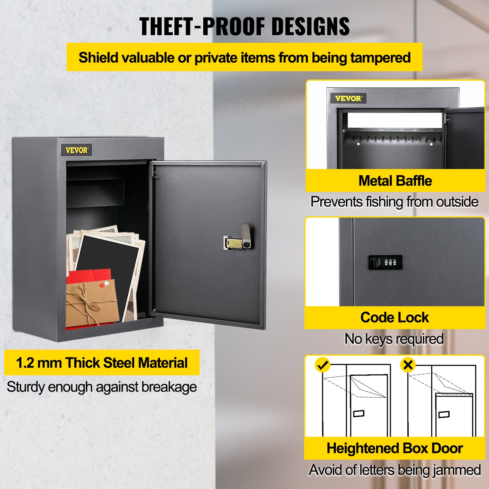 VEVOR Through The Wall Drop Box, 12.5''x6.3''x16.9'' Mail Drop Box w ...