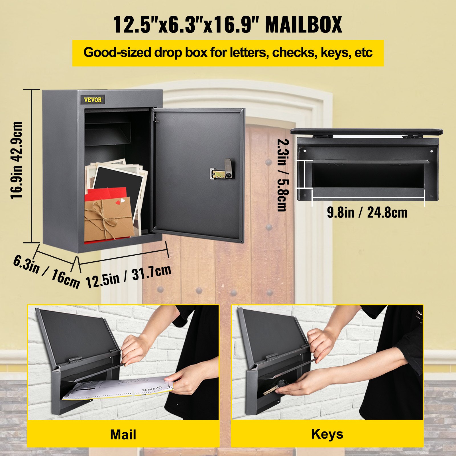 VEVOR Through The Wall Drop Box, 12.5''x6.3''x16.9'' Mail Drop Box w ...