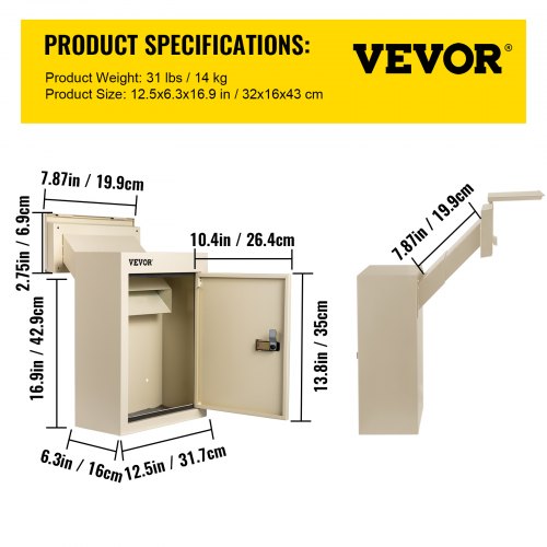 Vevor Through-the-wall Mailbox Letter Drop Box Adjustable Chute ...