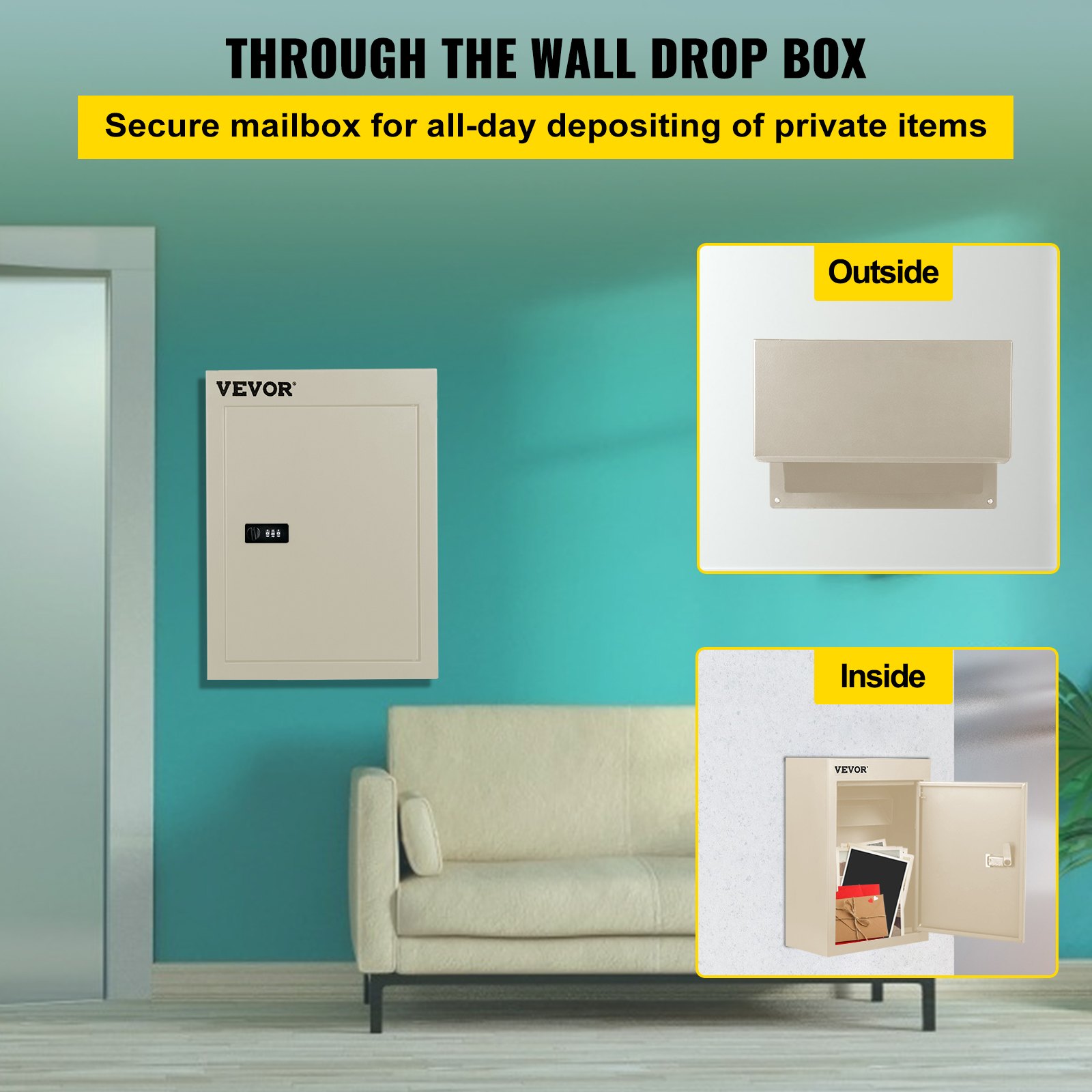 VEVOR Through The Wall Drop Box, 12.5''x6.3''x16.9'' Mail Drop Box w ...