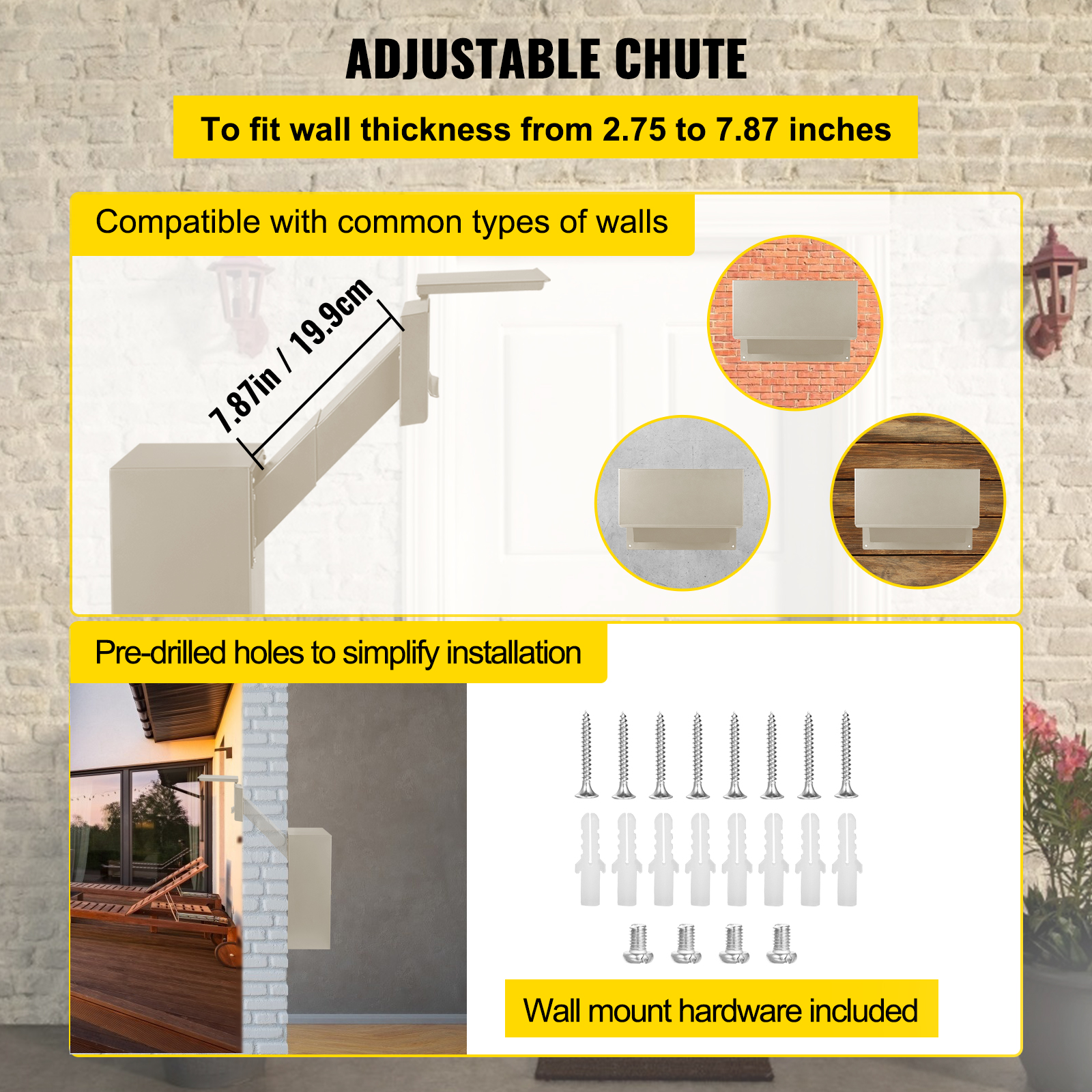 Vevor Through-the-wall Mailbox Letter Drop Box Adjustable Chute ...